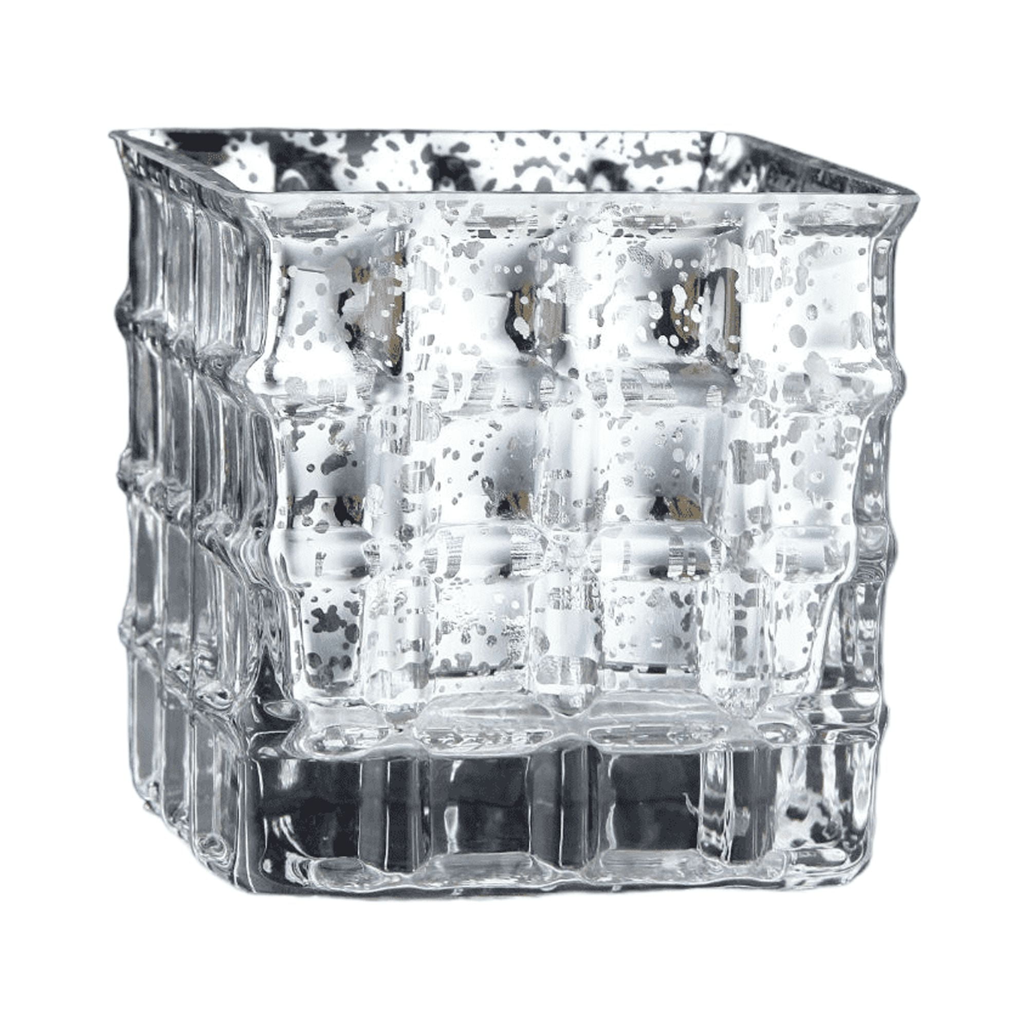 CC Home Furnishings 4" Silver Square Glass Block Tea Light Candle ...