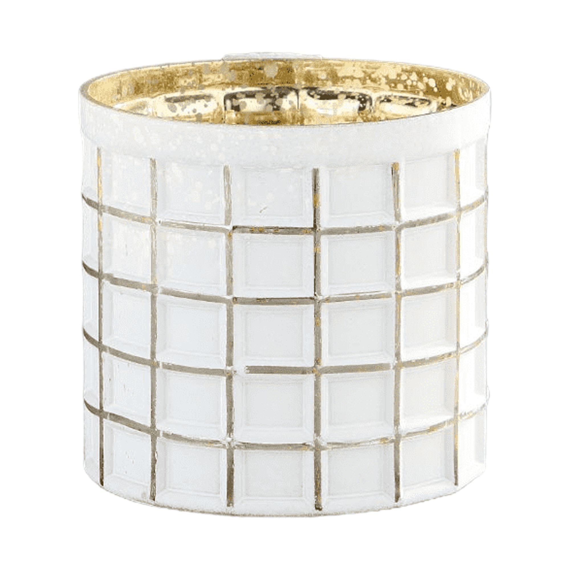 CC Home Furnishings 5" White Cylindrical Square Pattern Hand Blown ...