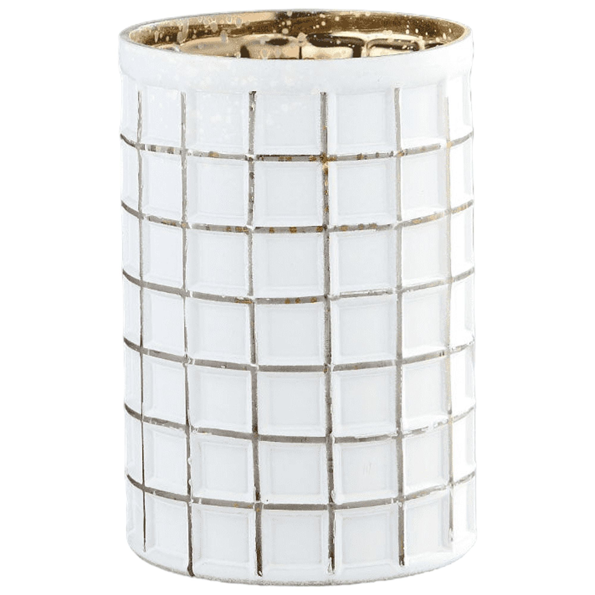 CC Home Furnishings 7.5" White Cylindrical Square Pattern Hand Blown ...