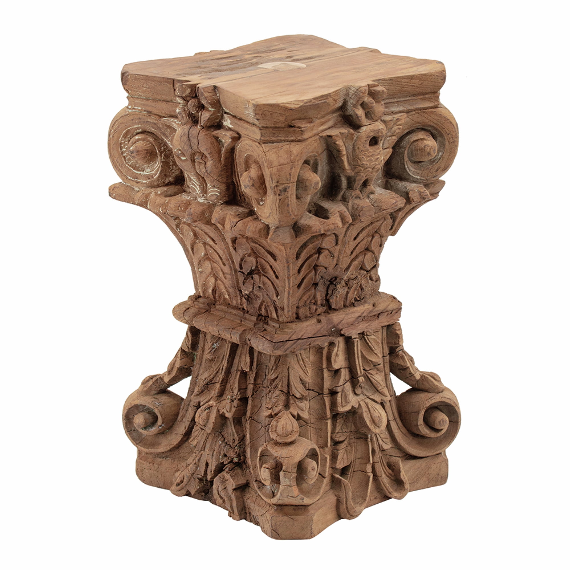 CC Home Furnishings Hand-Carved Wooden Pillar Base Stool - 18.5 ...