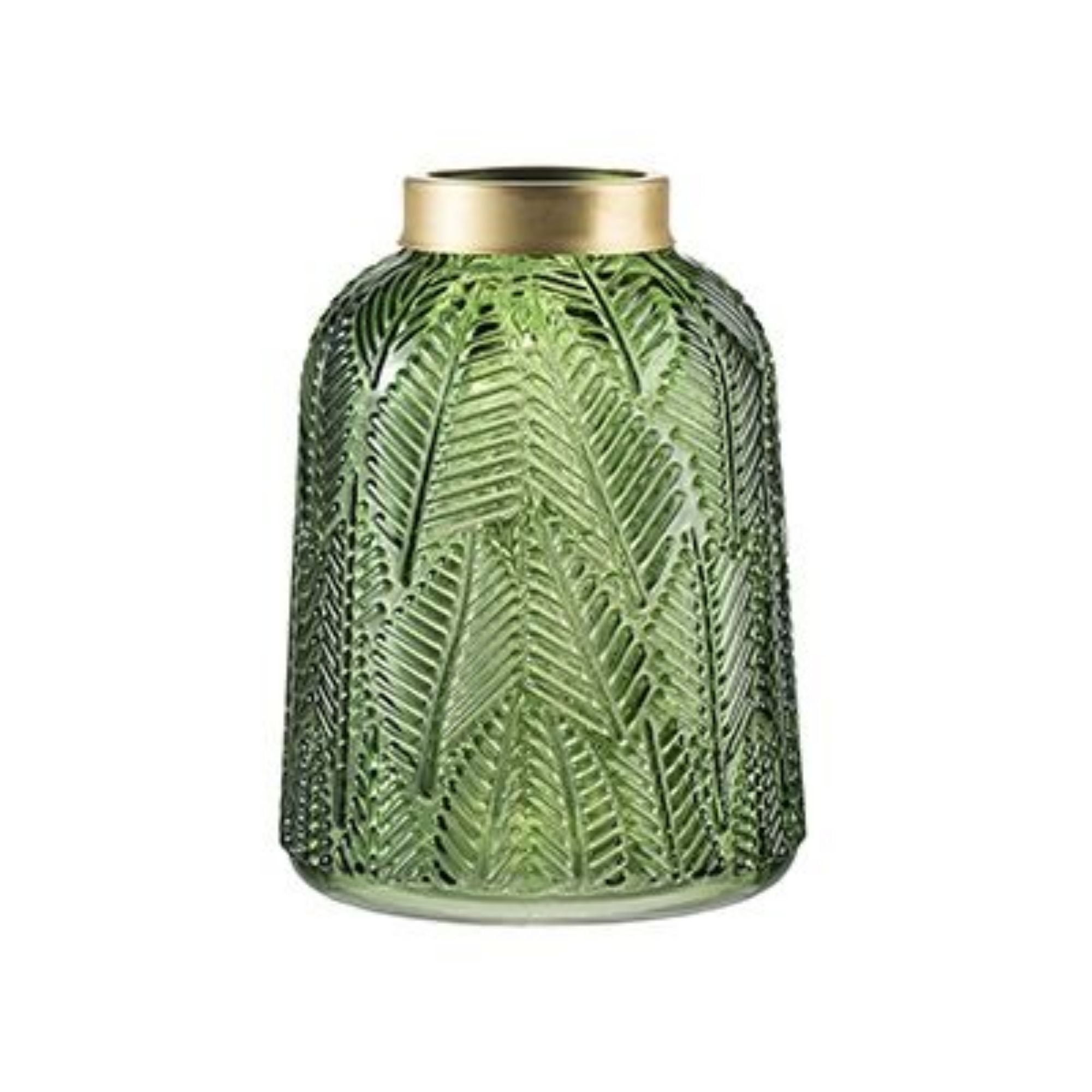 CC Home Furnishings Fern Leaf Glass Vase - 8" - Green and Gold ...