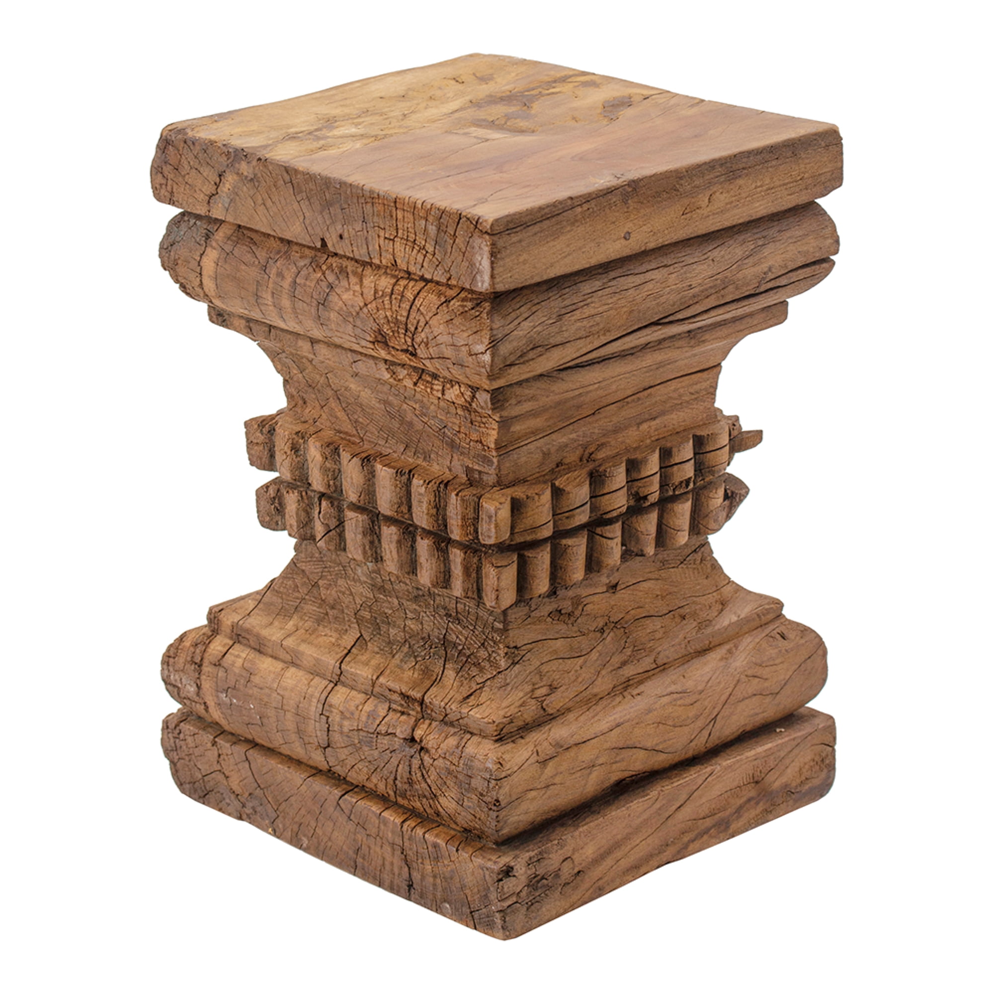 CC Home Furnishings Hand-Carved Wooden Pillar Stool - 19.75" - Brown ...
