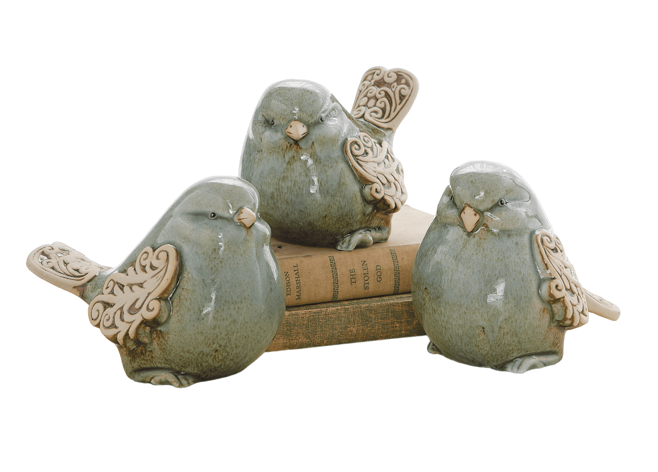CC Home Furnishings Pack of 6 Light Blue Bird Figurines with Scroll ...