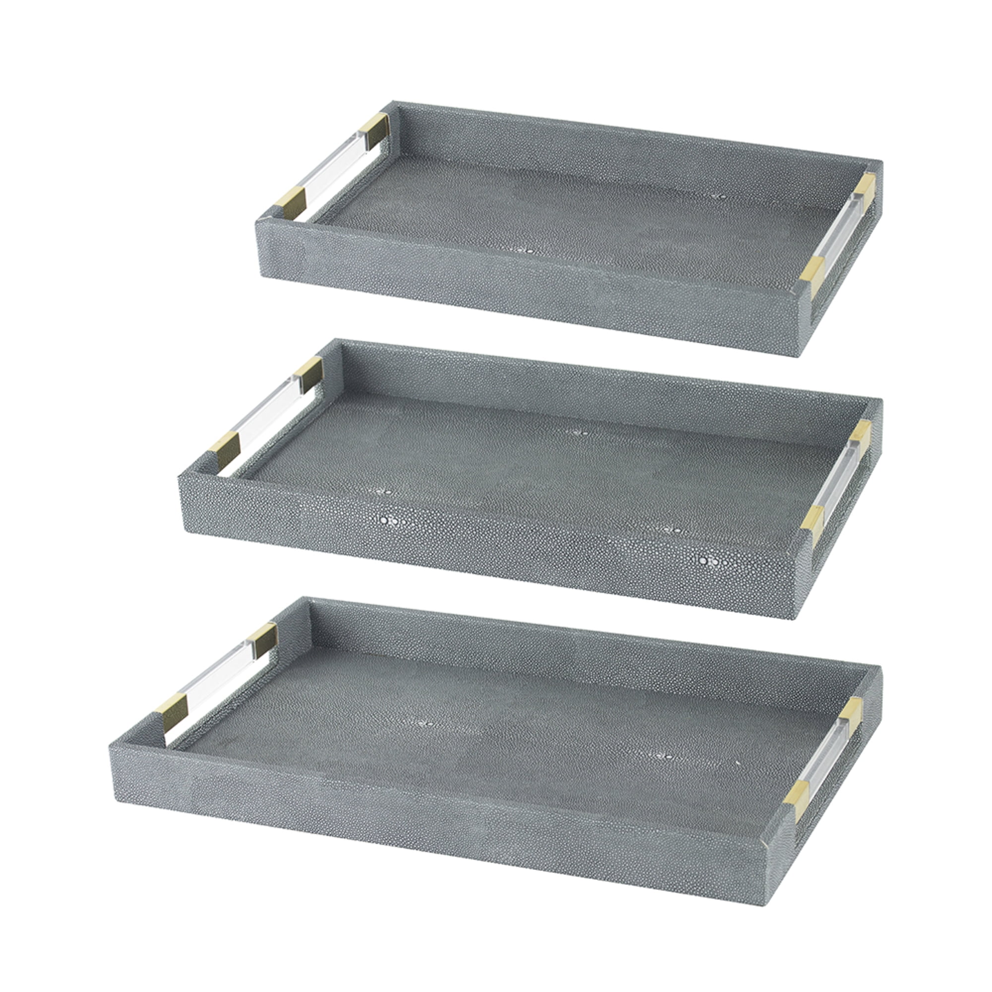 CC Home Furnishings Rectangular Nesting Trays with Clear Acrylic Handle ...