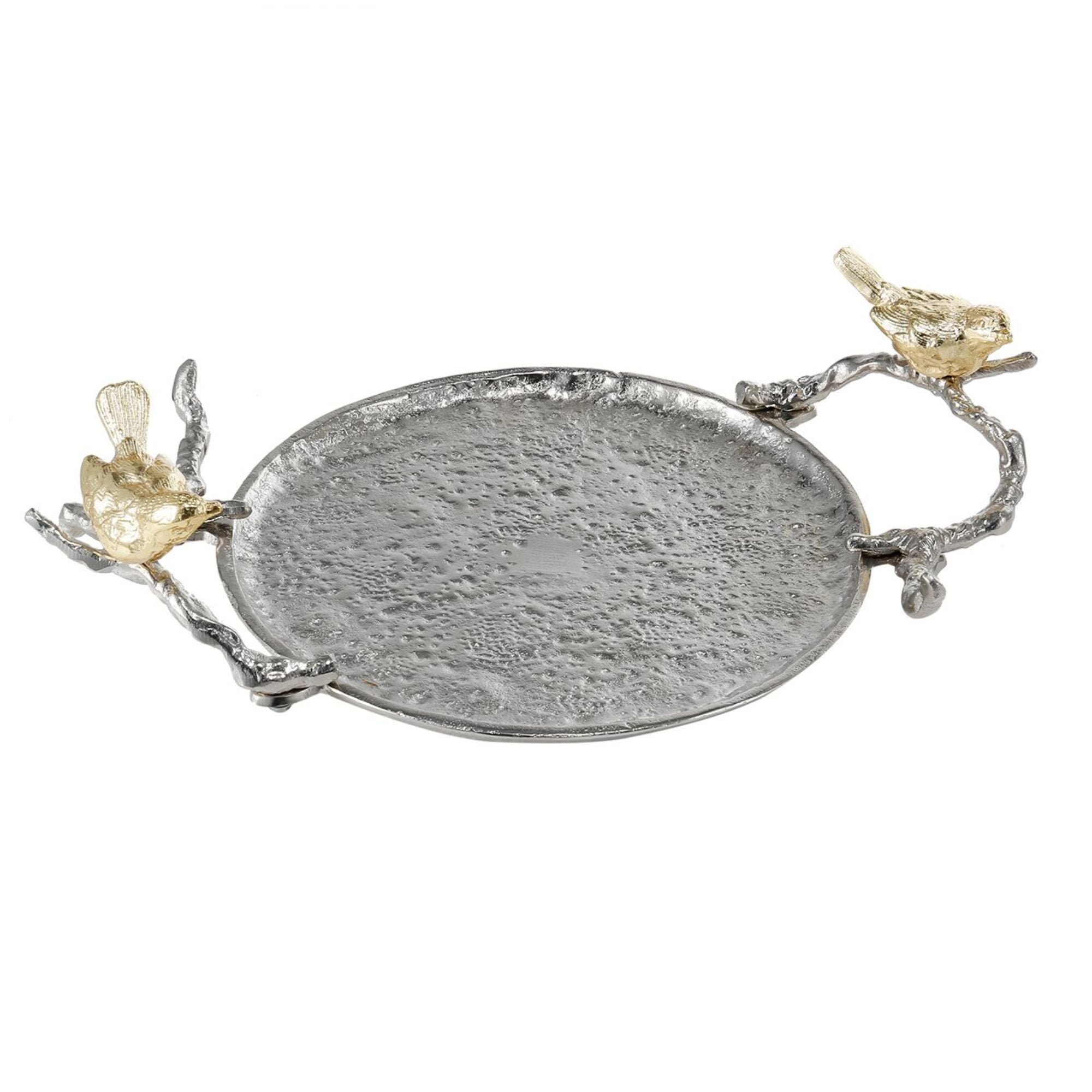 CC Home Furnishings Small Aluminum Tray with Birds Perched Handles - 14 ...