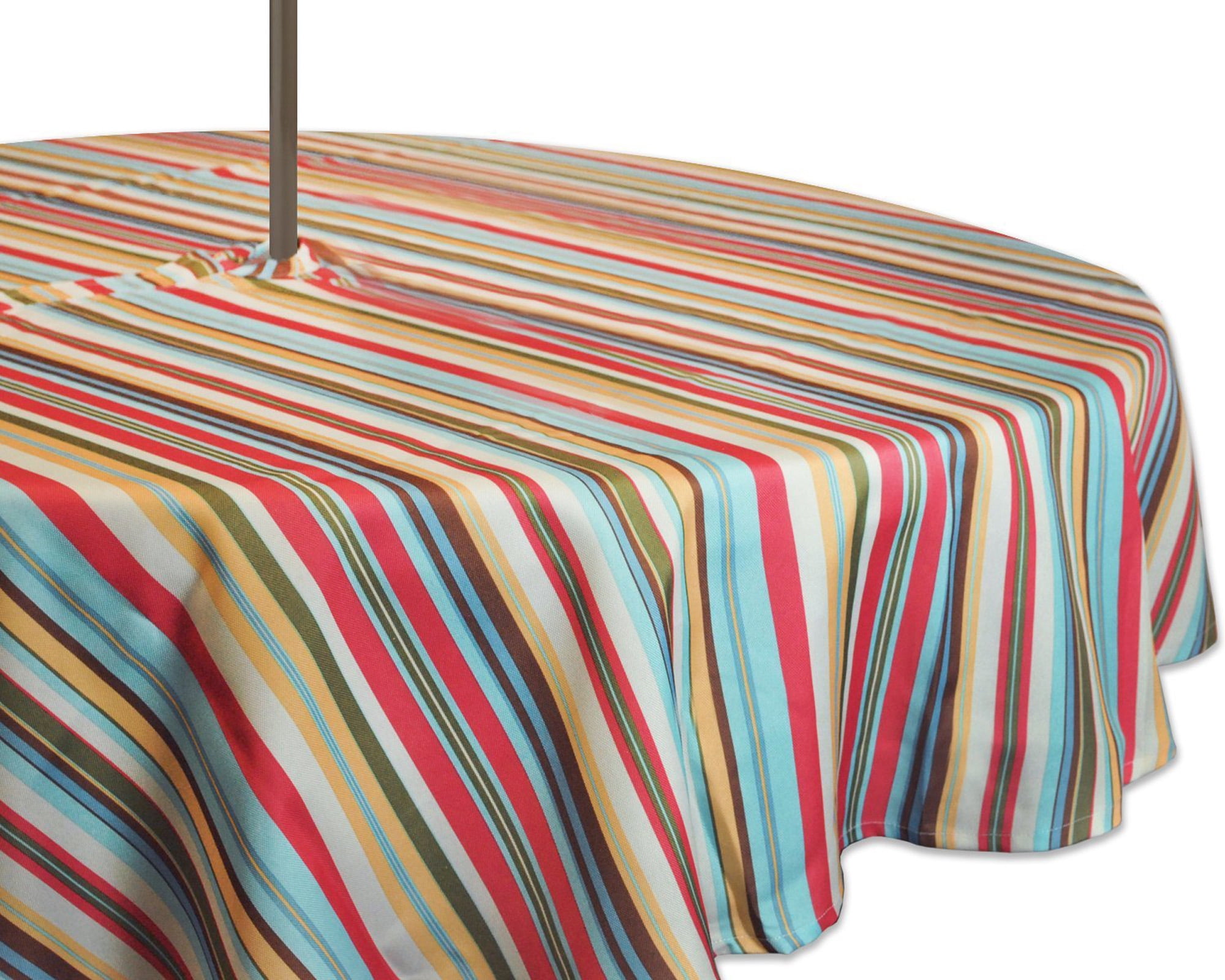 Contemporary Home Living Summer Striped Round Tablecloth with Umbrella ...