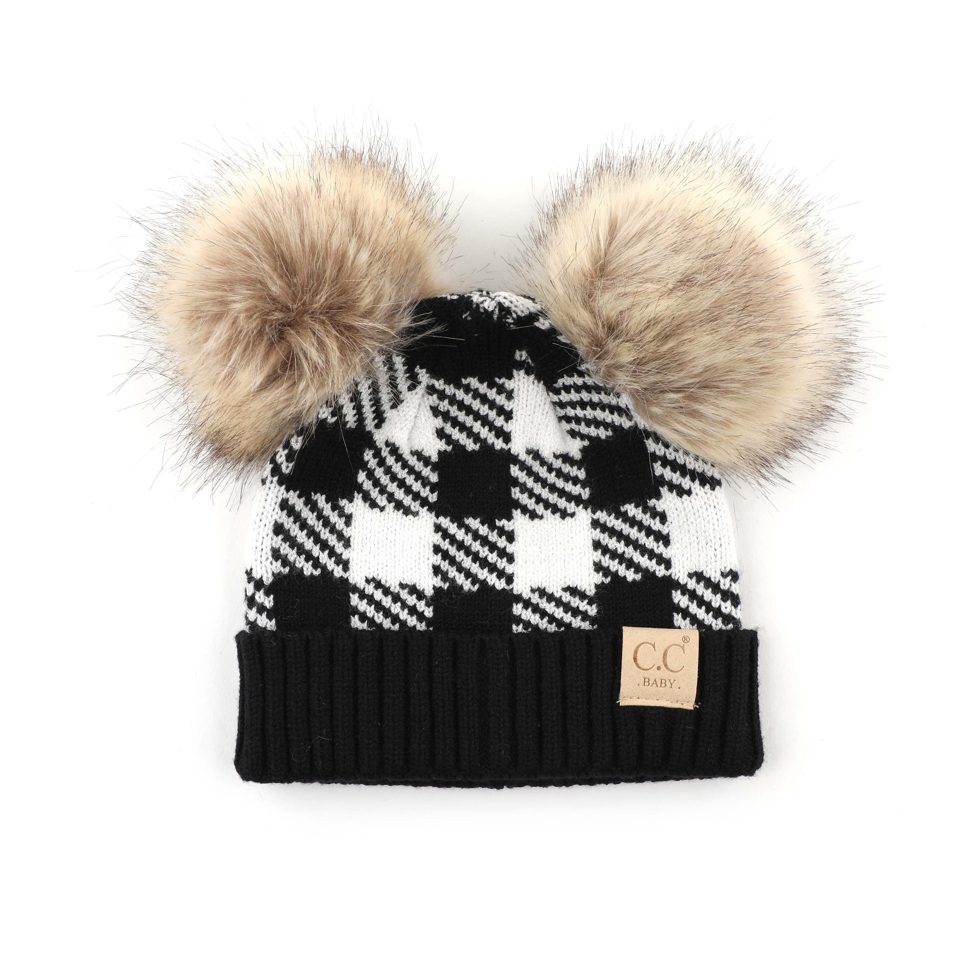 CC Kids Buffalo Plaid Double Pom Beanie - Soft, Warm Hats for Babies ...