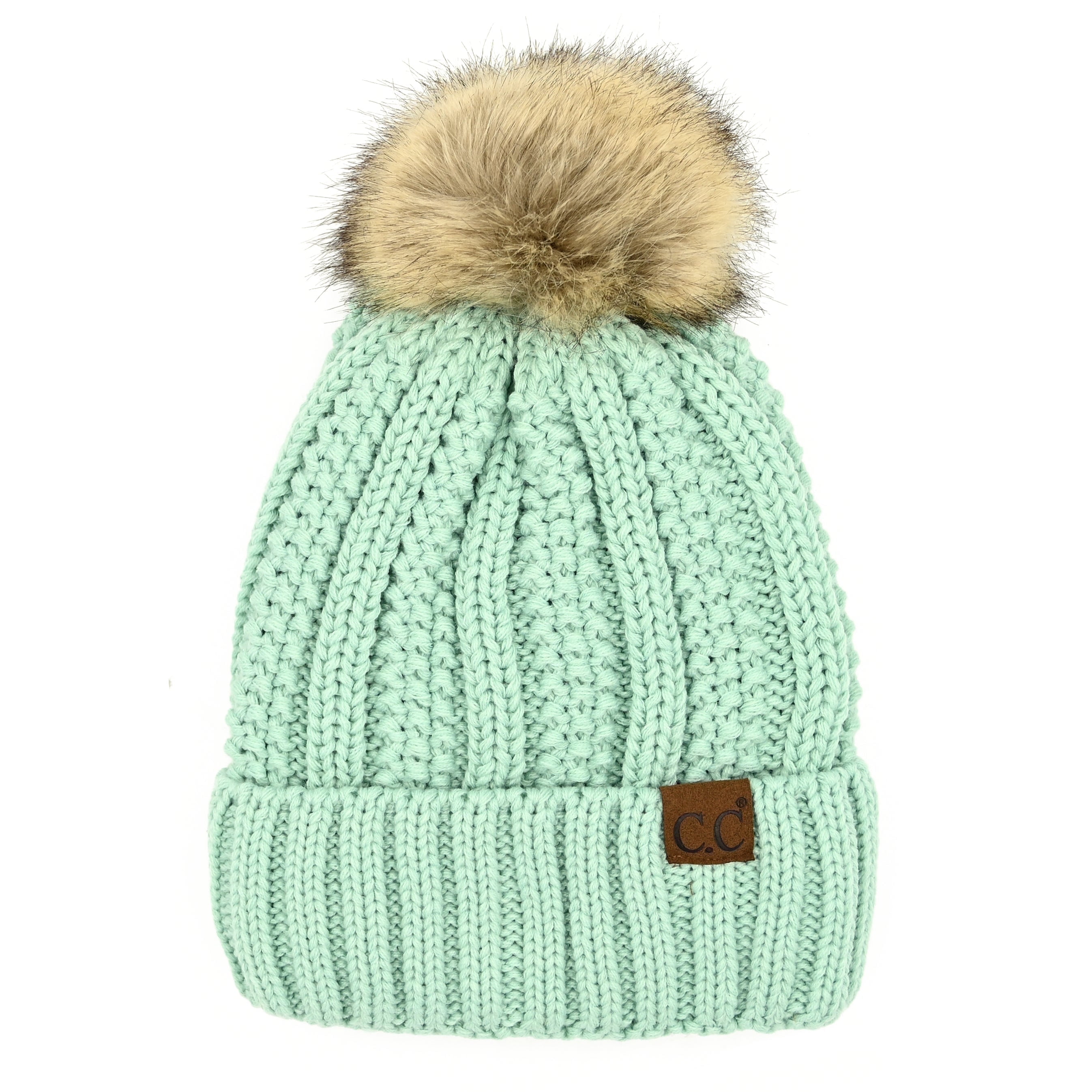 CC Brand Pom Thick Beanie Sherpa Lined Chunky Knit Stretch Women's ...