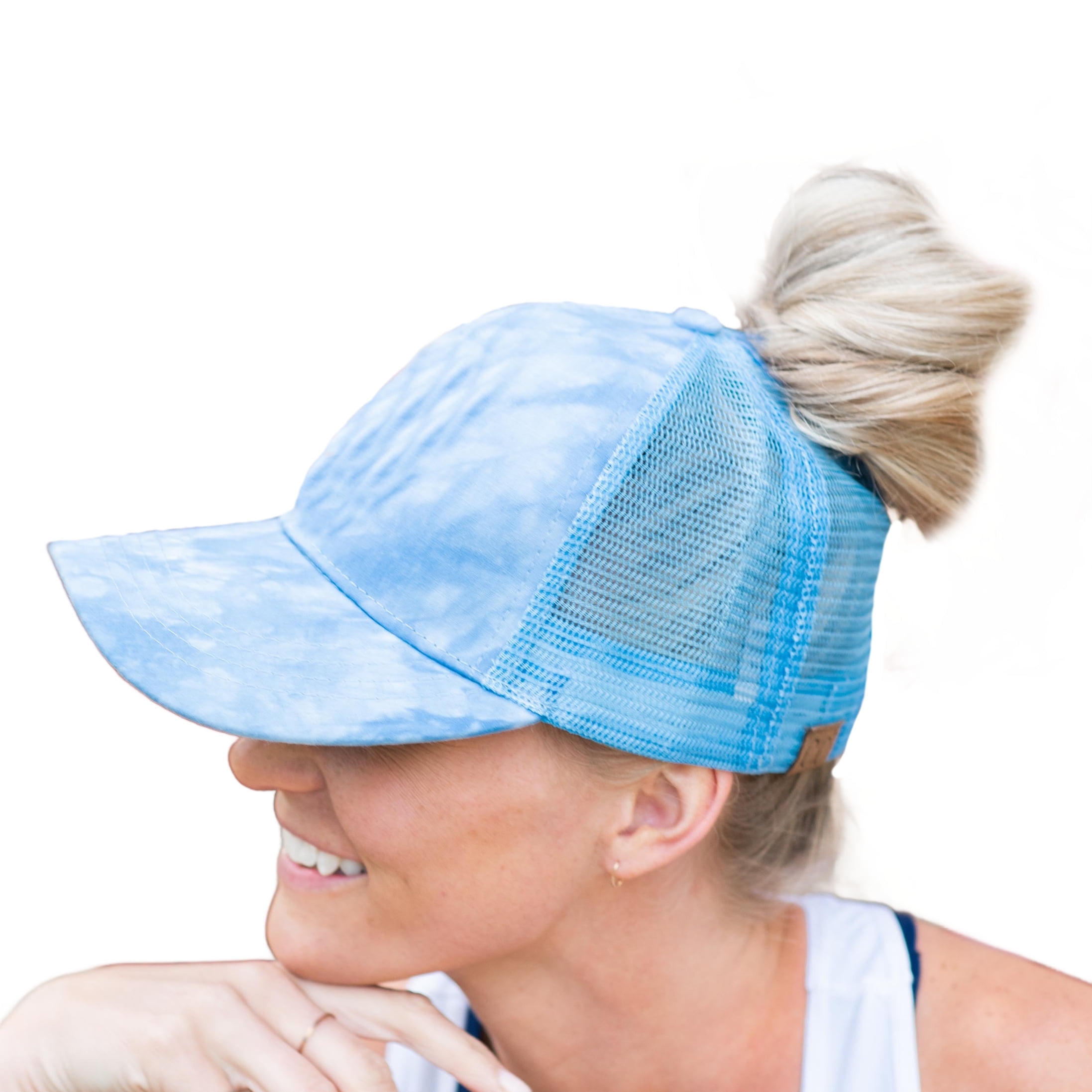 CC Light Blue Watercolor Messy Bun Trucker Cap - Walmart.com