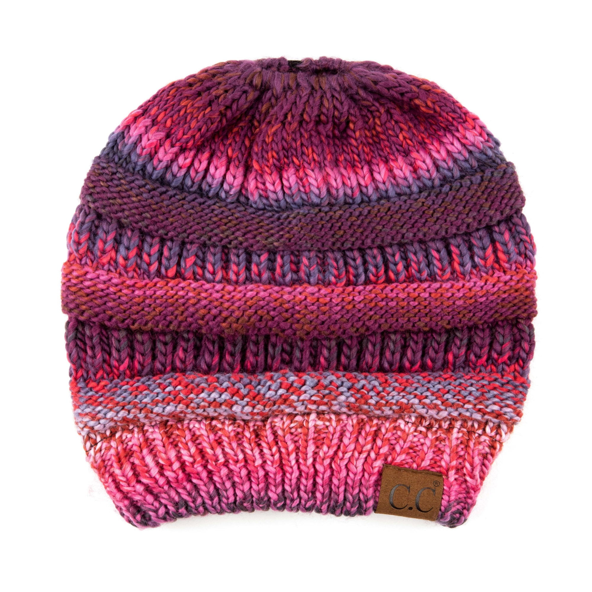 C.C Messy Bun Ponytail Beanie Warm Knit High Bun Hat, Mix Burgundy ...