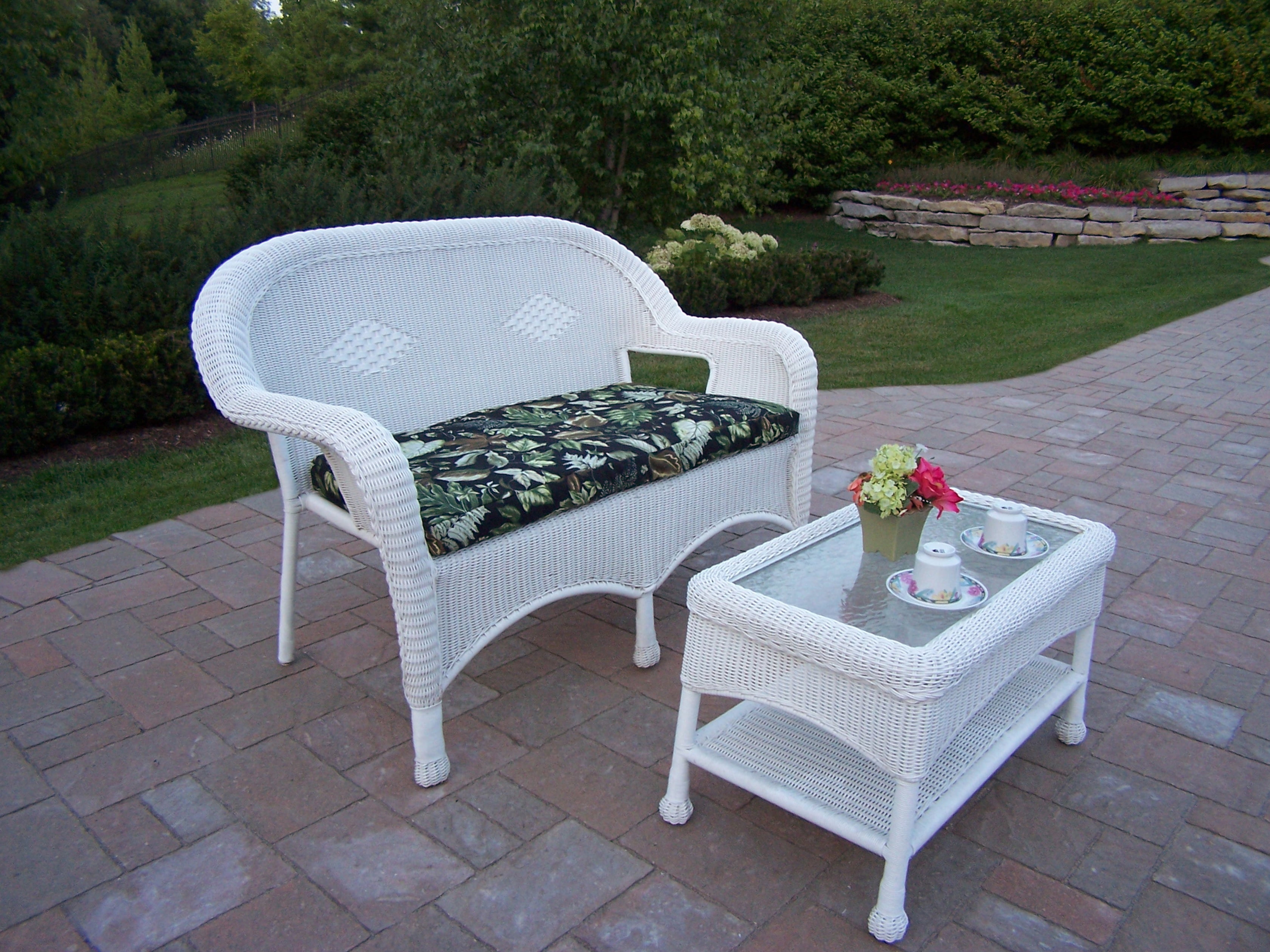 CC Outdoor Living 53.5” 2 Pc. Rich White Outdoor Wicker Loveseat and ...