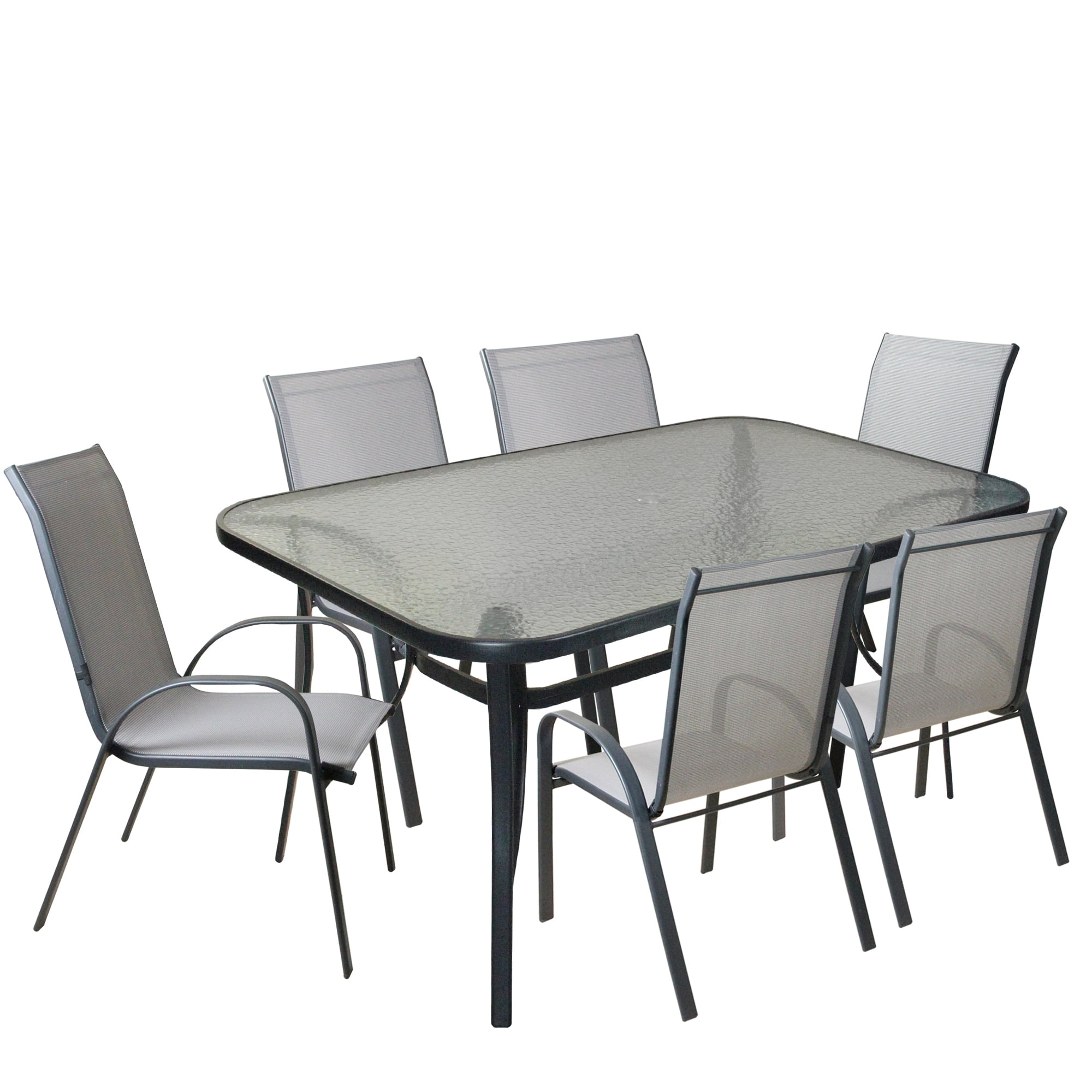CC Outdoor Living 7pc Gray and Black Outdoor Textilene Mesh and Steel ...