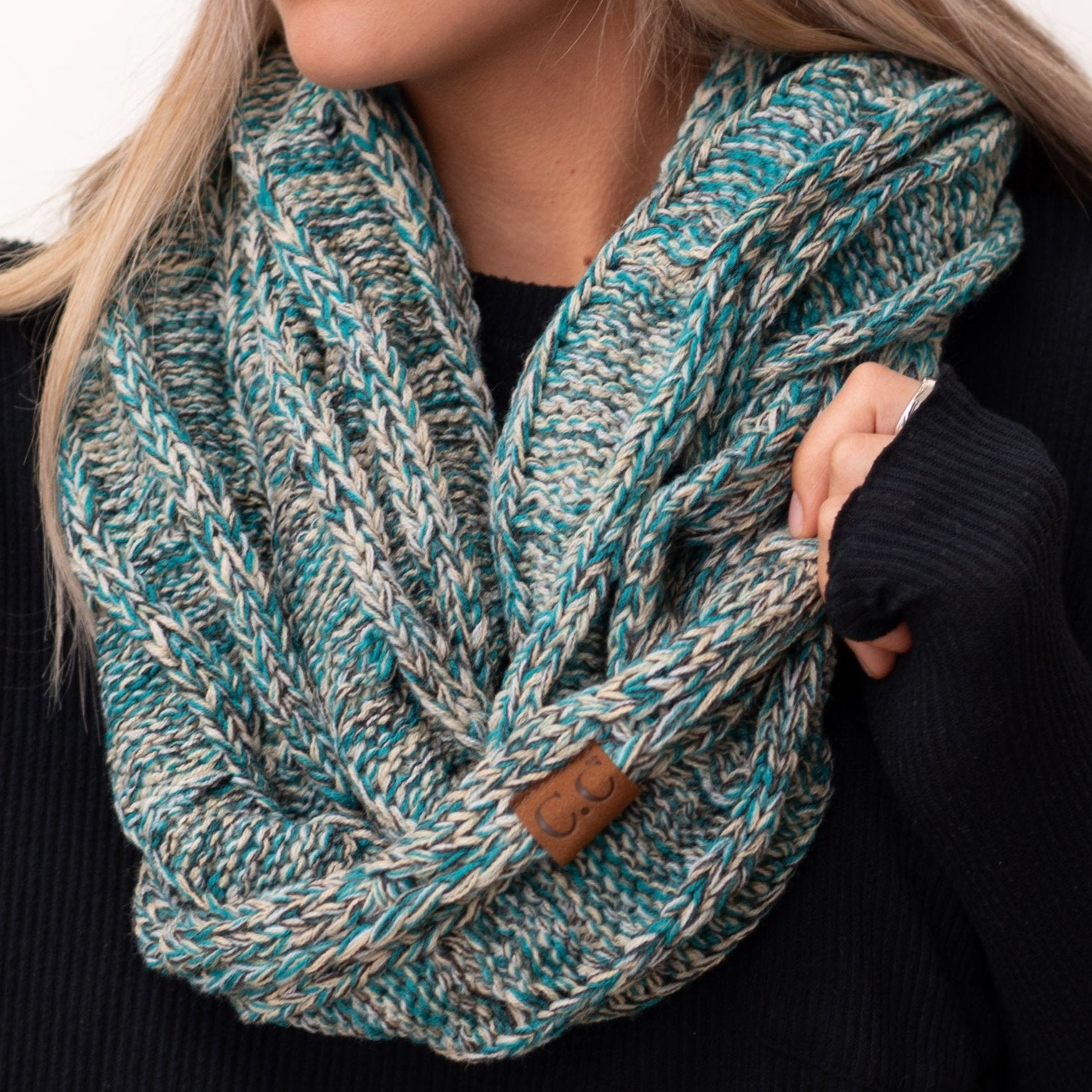 CC Scarf Crafted Infinity, Fits Adult and Kids, Teal Black Beige Four ...