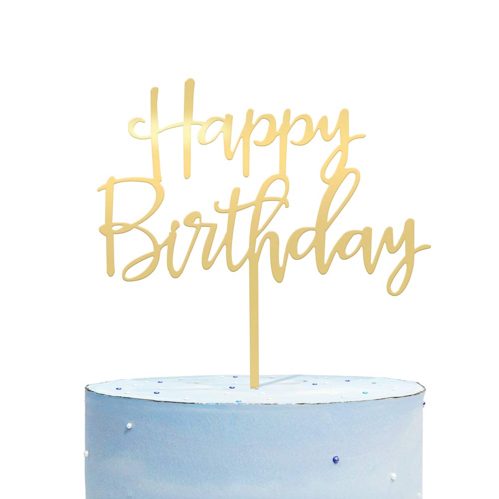 CC TOWN Happy Birthday Cake Topper, RST1 Mirrored Gold Acrylic ...