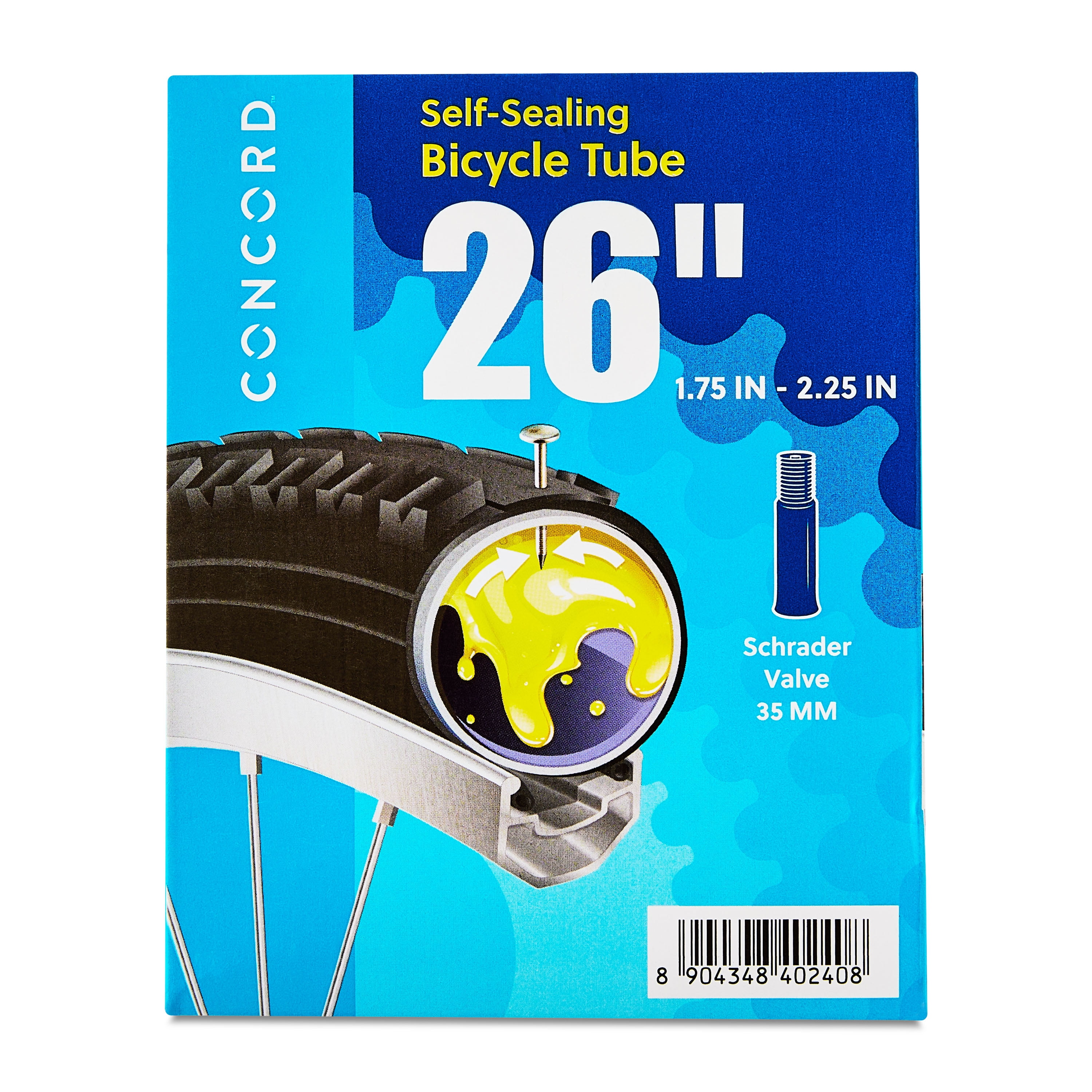 Concord Self-Sealing Bicycle Inner Tube with Schrader Valve, 26" x 1.75 ...