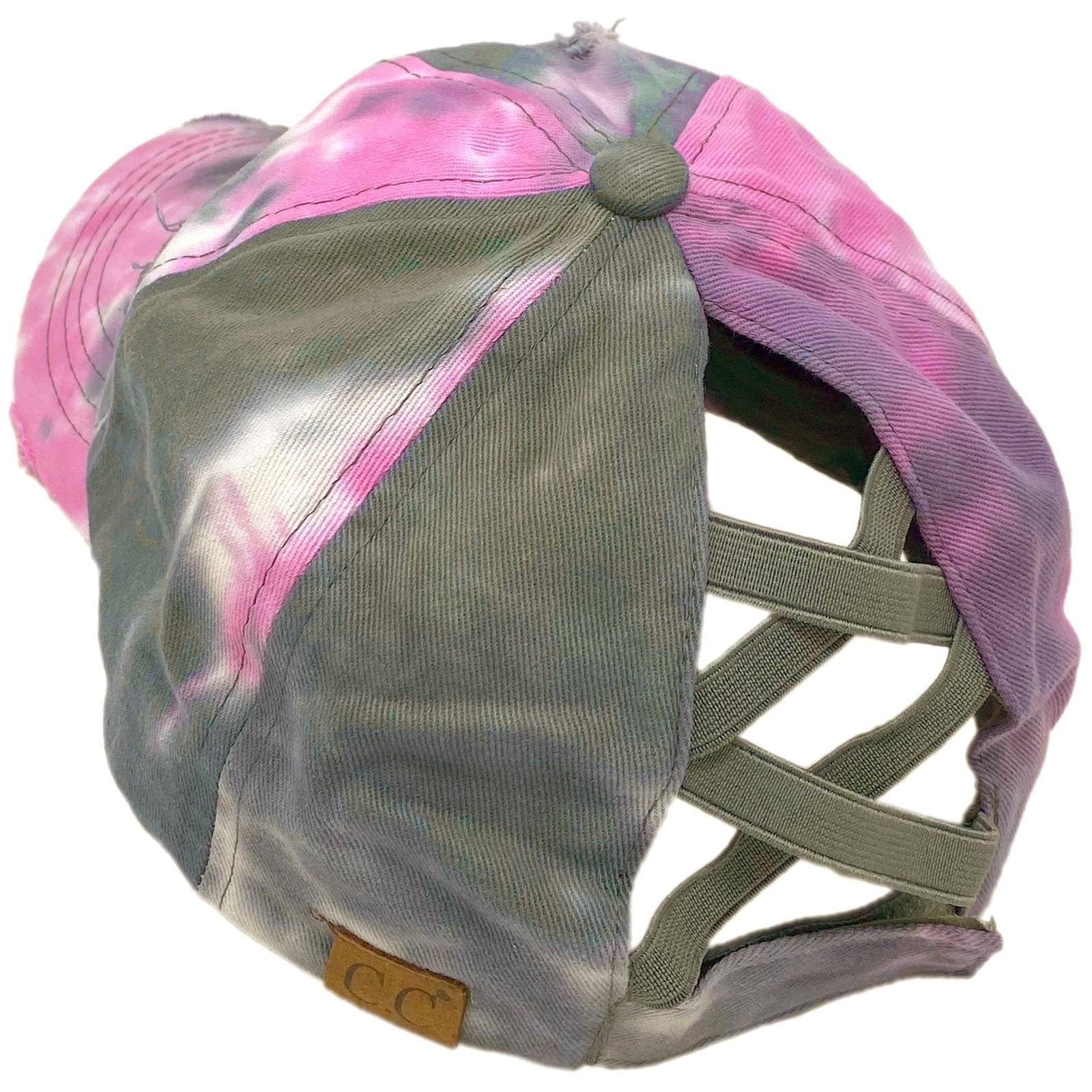 CC Tie-Dye Criss-Cross Elastic Back Women's Ponytail Dad Cap Hat ...