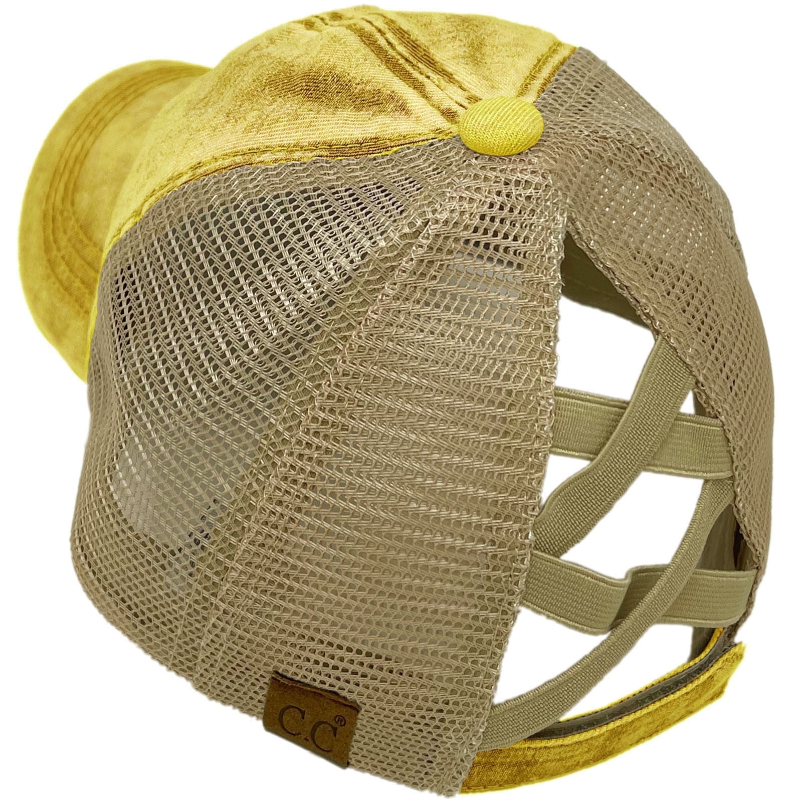 CC Washed Denim Criss-Cross Elastic Back Women's Ponytail Dad Cap Hat ...