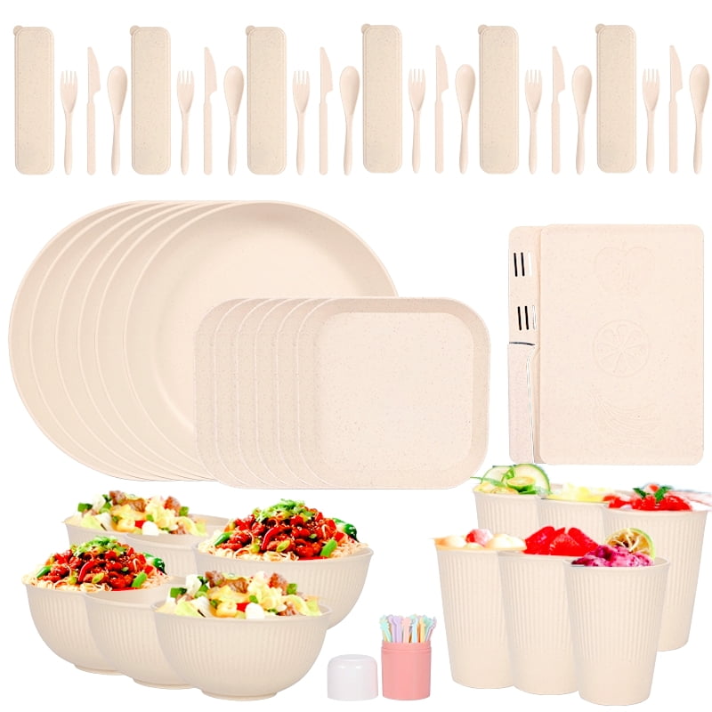 CCAGU Wheat Straw Dinnerware Sets for50 Unbreakable Tableware Set with ...