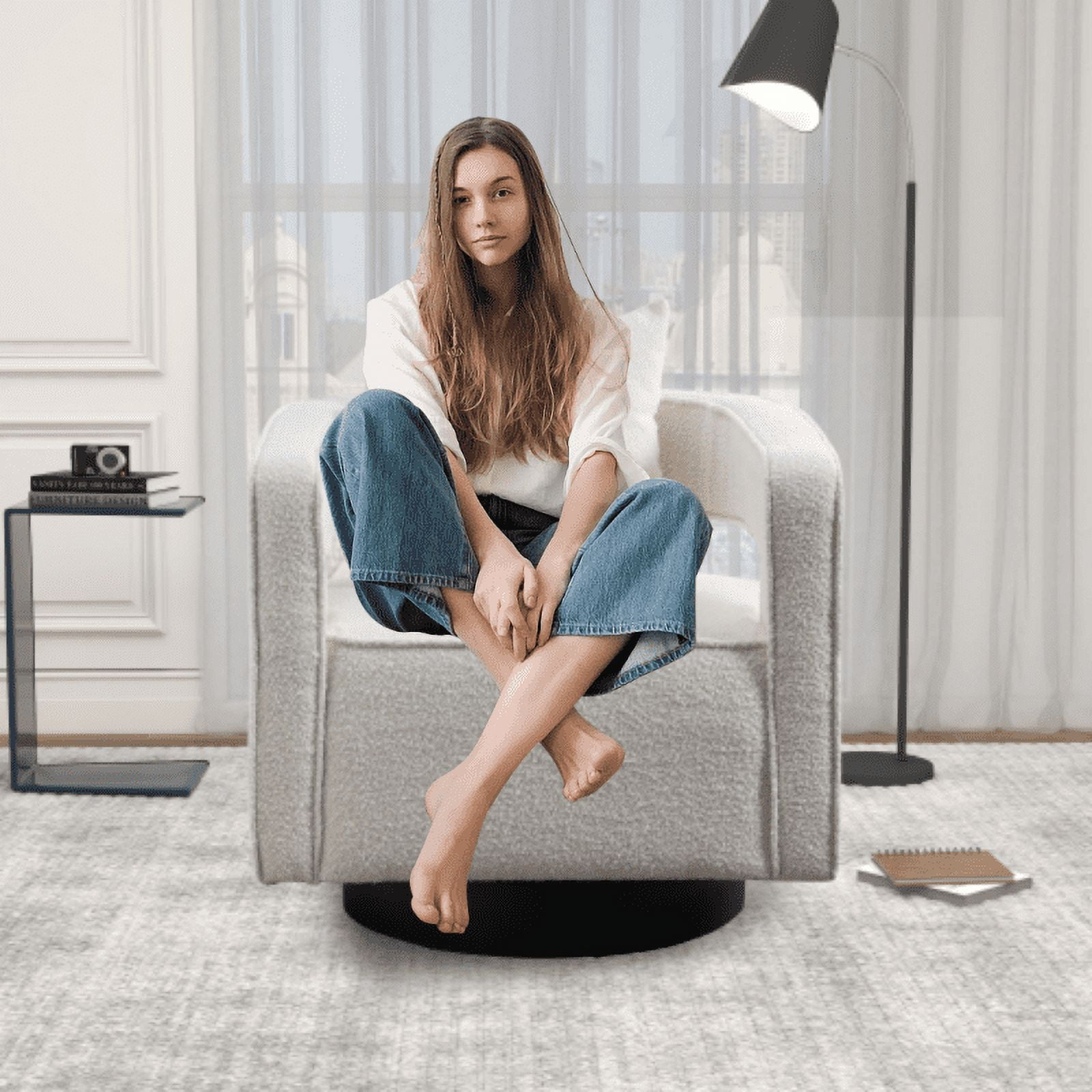 CCBUY 29"W Swivel Accent Chair with Open Back &Black Base, Comfy Sofa ...