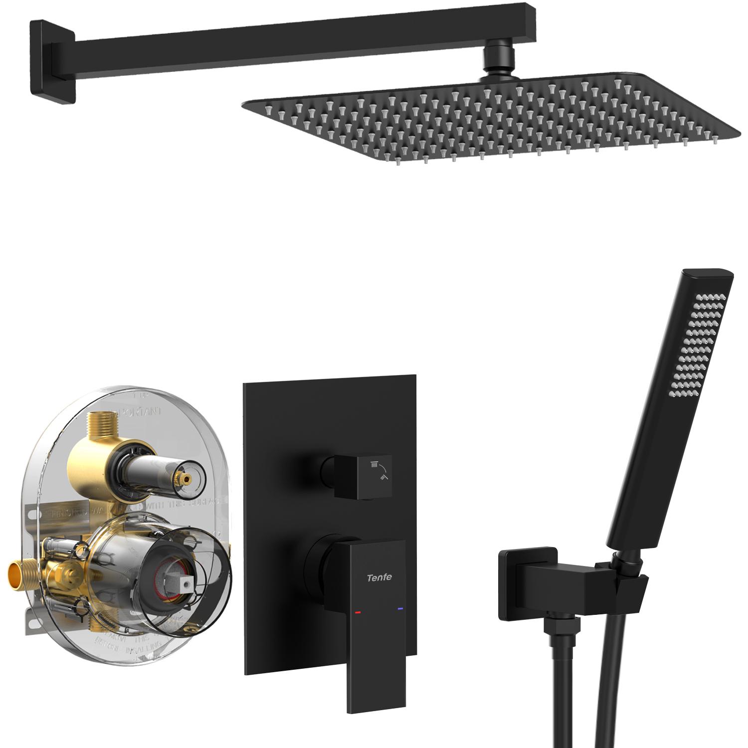 CCCCCAOLI Matte Black Shower System with 12 Inch Rain Shower Head and ...
