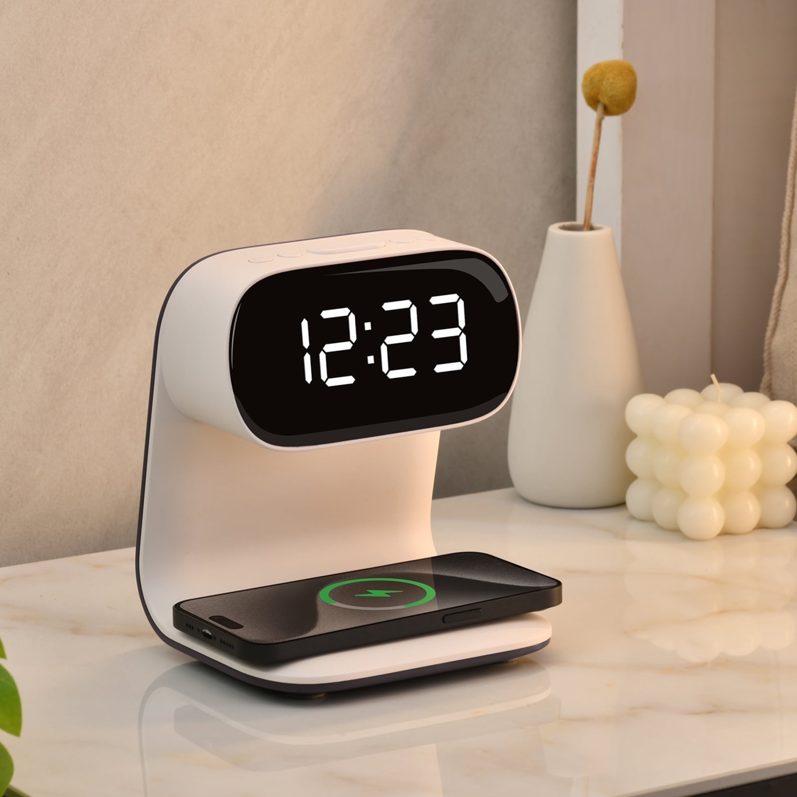 CCHKFEI Touch Lamp, Dimmable Nightstand Lamp with Alarm Clock, Wireless ...