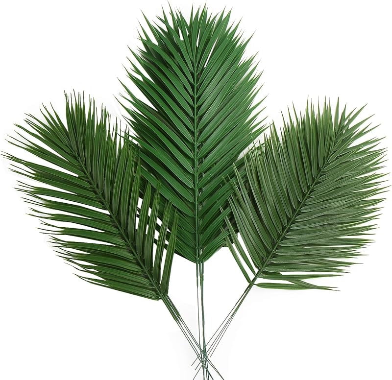 CCINEE 12 PCS Artificial Palm Leaves, Assorted Sizes Faux Large Palm Fronds Fake Tropical Plant ...
