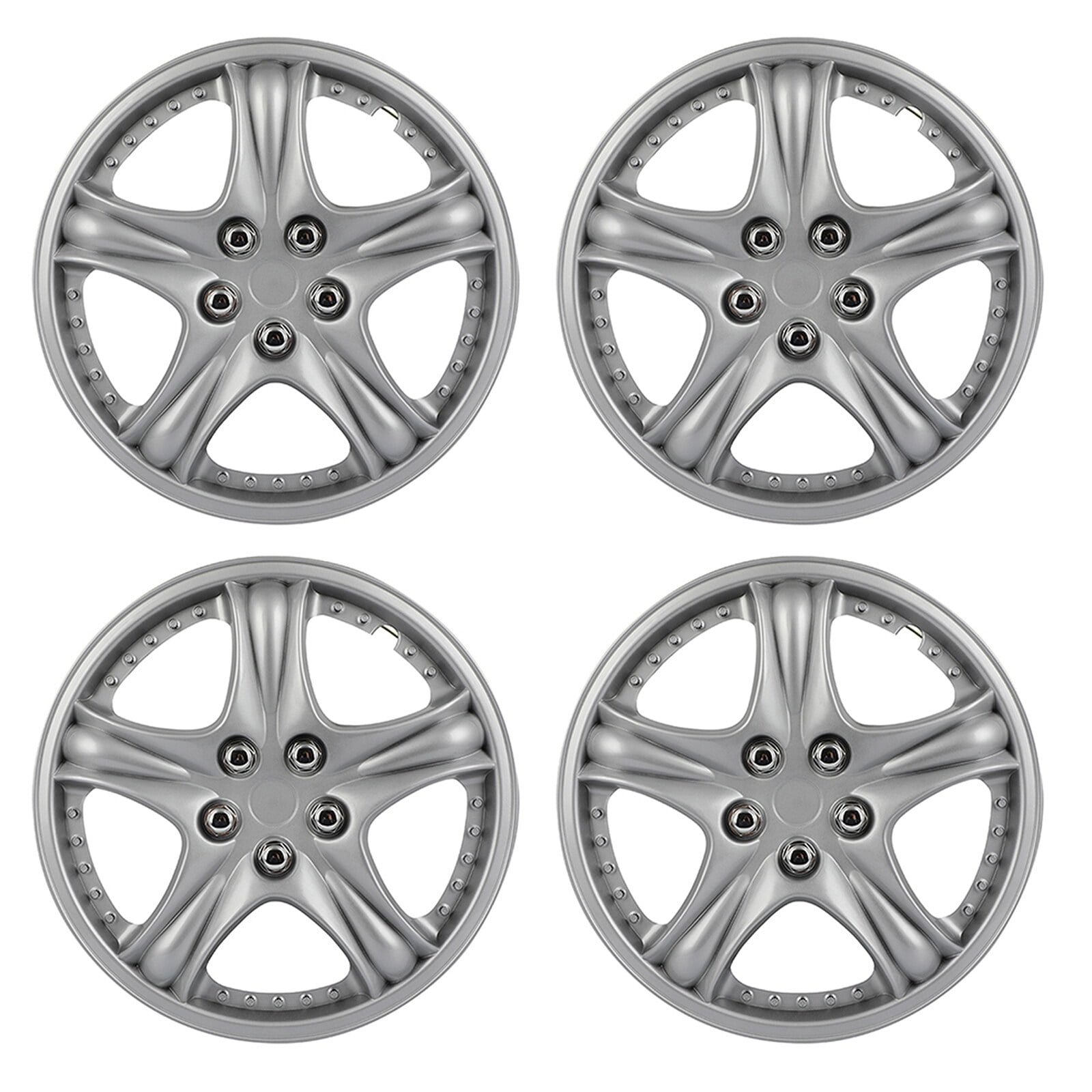 CCIYU 14" Full Hub Cap PP Silver Rim HubCap Wheel Skin Cover Caps ...