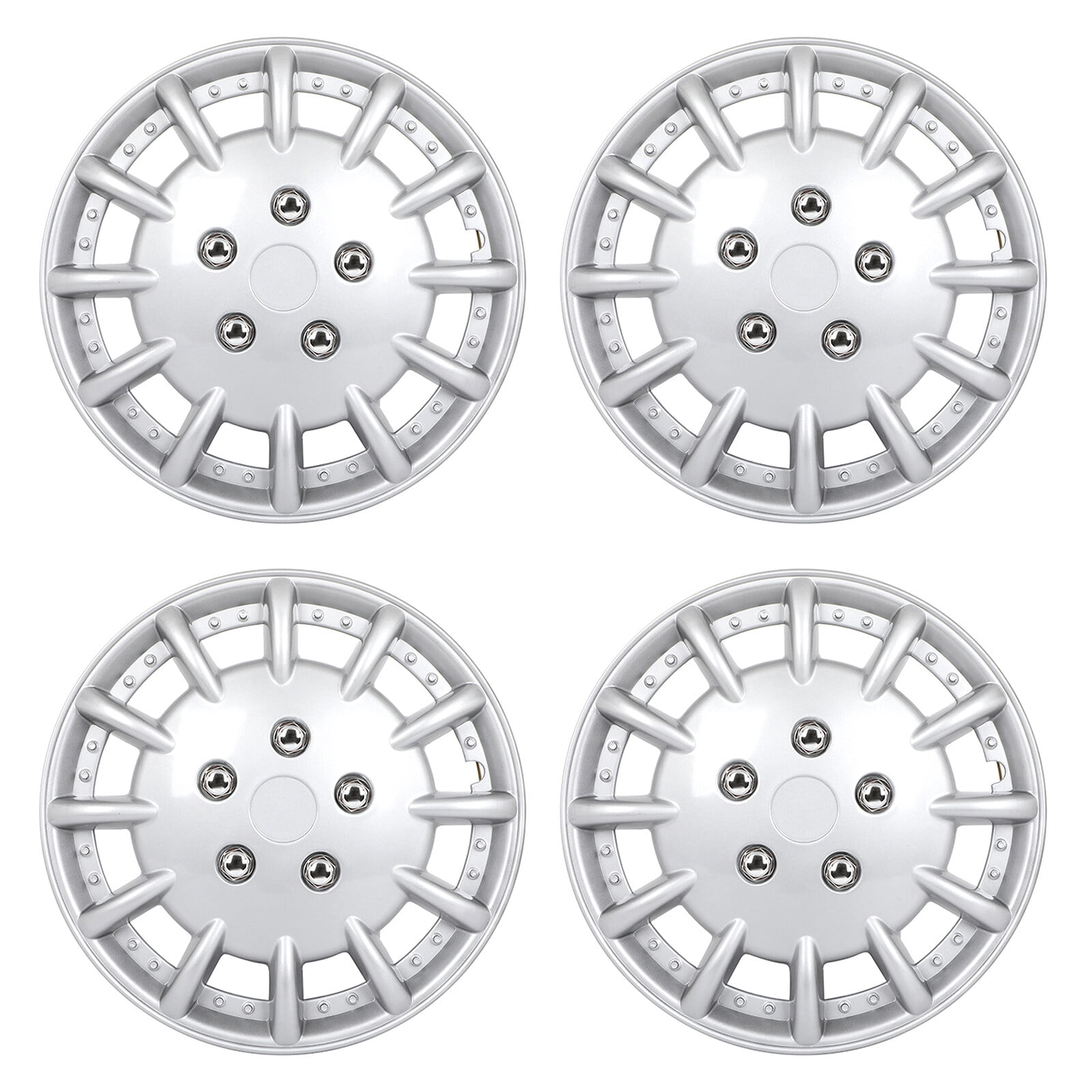 CCIYU 4-Pack Full Hub Cap PP 13" Silver Rim HubCap Wheel Skin Cover ...
