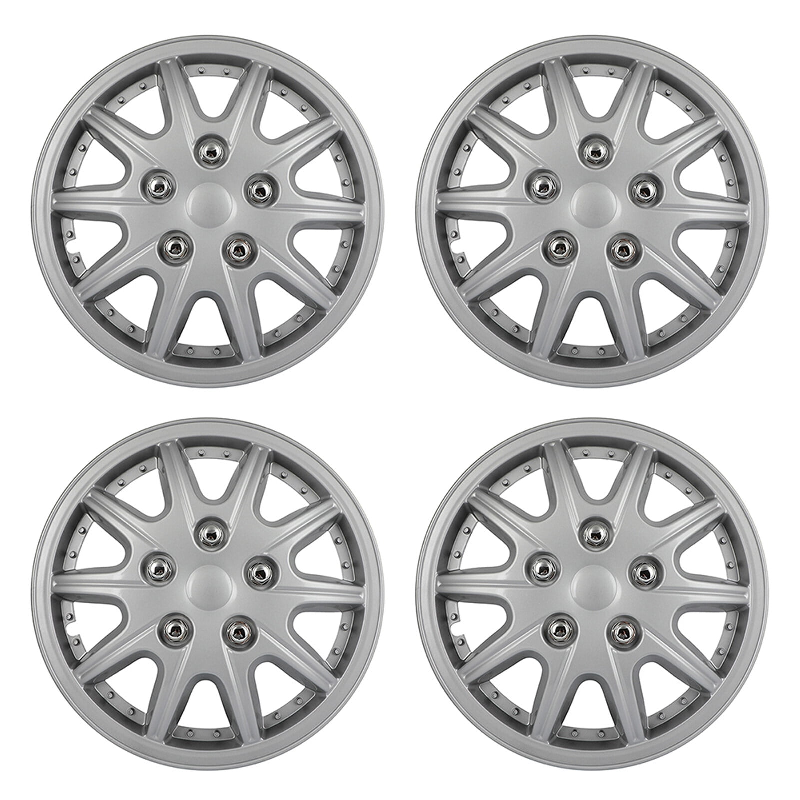 CCIYU 4-Pack Full Hub Cap PP Silver 15" Rim HubCap Wheel Skin Cover ...