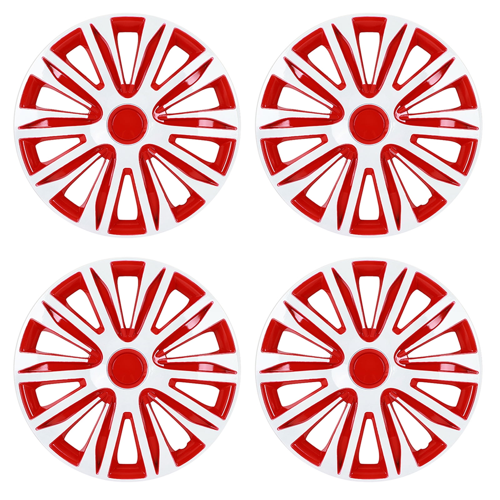 CCIYU 4 X Full Hub Cap ABS+PC White & Red 17" Universal Rim HubCap ...
