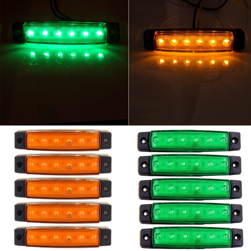 CCIYU 5 Amber 5 Green 3/8" 6 LED Clearence Truck Bus Trailer Side ...