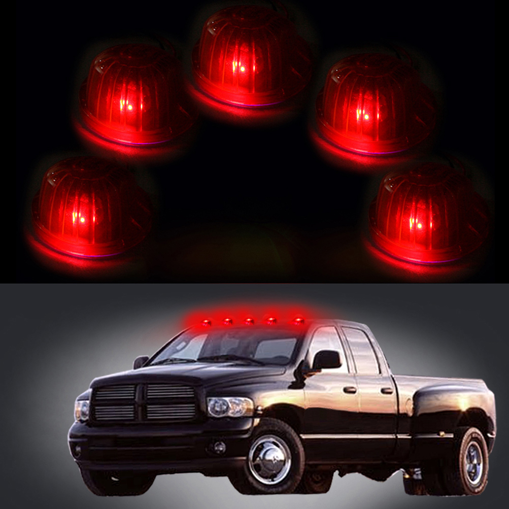 CCIYU 5x Amber Roof Top Cab Marker Light Round-Shape Lens + Red 3020 ...