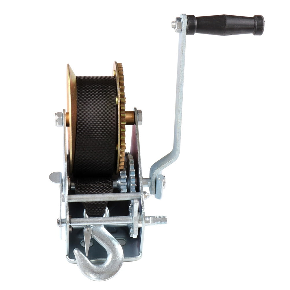CCIYU Durable 3200lbs Dual Gear Hand Winch Hand Crank 33ft Nylon Strap ...