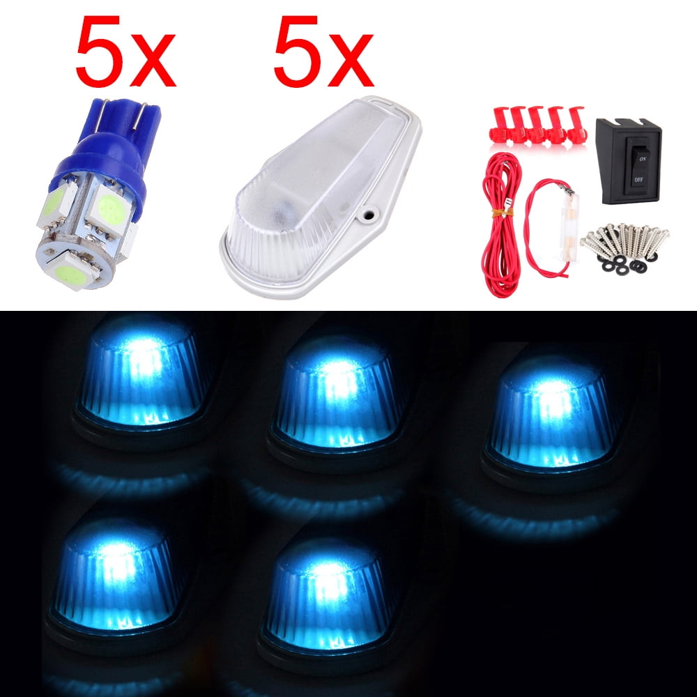 CCIYU Set of 5 Ice Blue LED Clear Cab Marker Clearance Light Assembly+ ...
