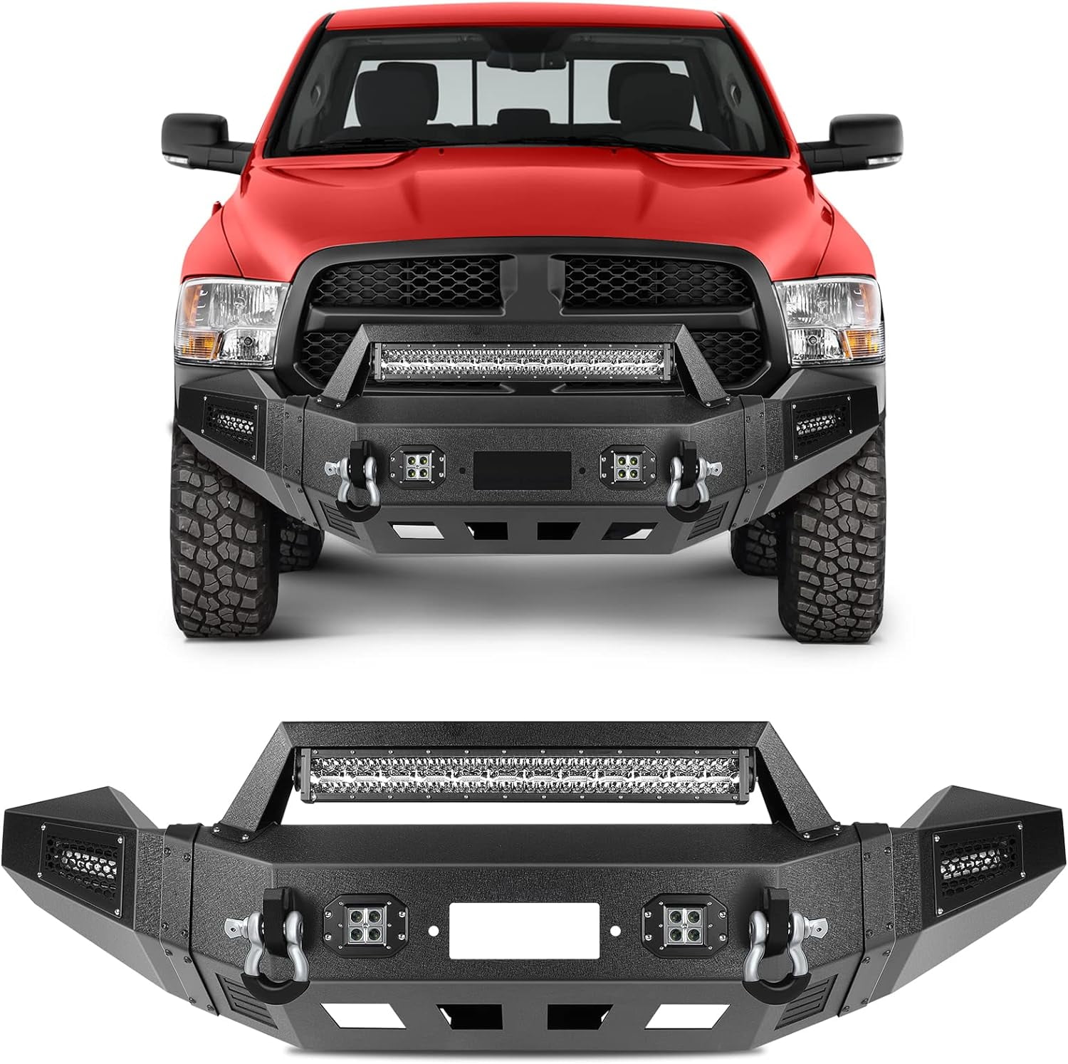 CCIYU Texture Black Front Bumper with D-ring & LED Lights & Winch Plate ...
