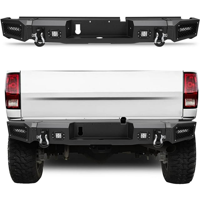 CCIYU Texture Black Rear Bumper with D-ring & LED Lights Compatible for ...