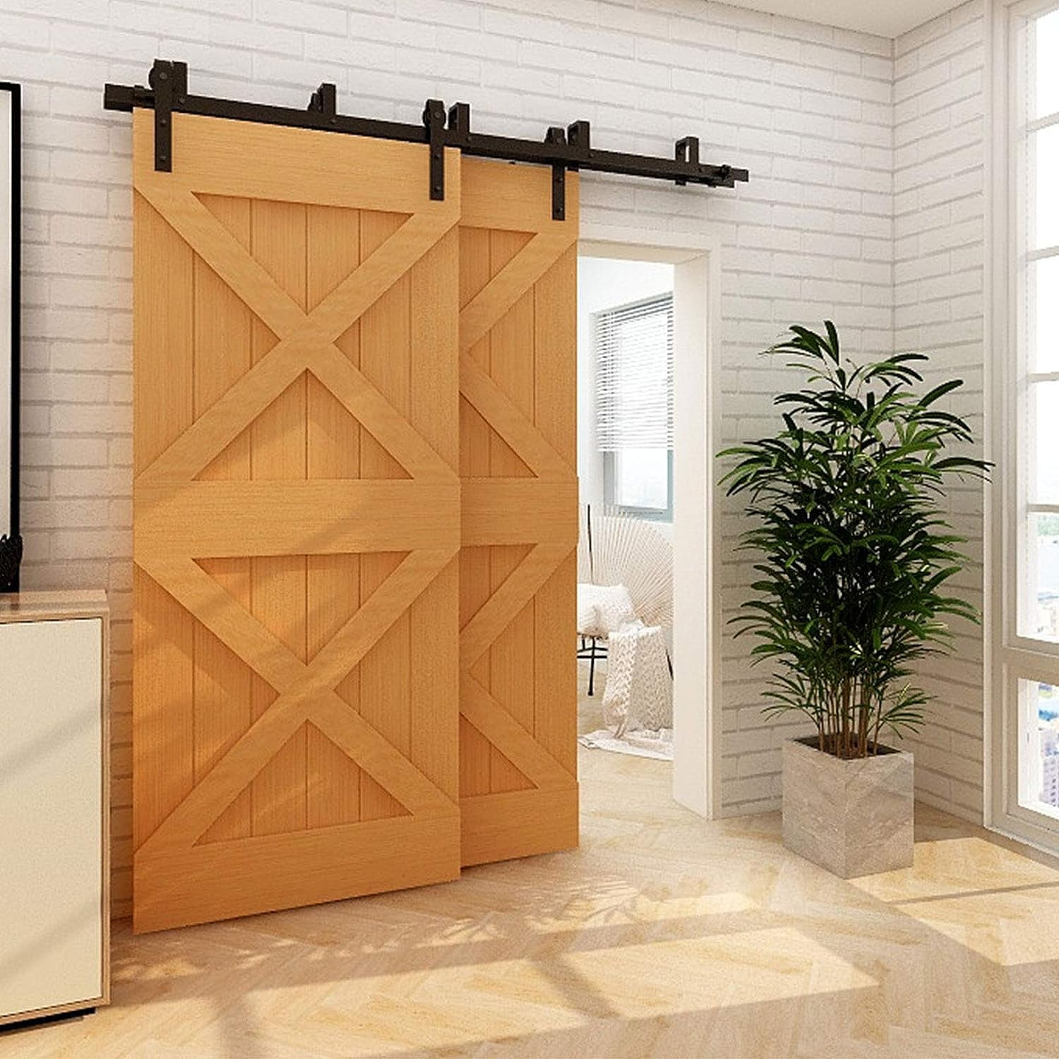 CCJH 10FT Bypass Sliding Barn Door Hardware Kit Double Track Low ...