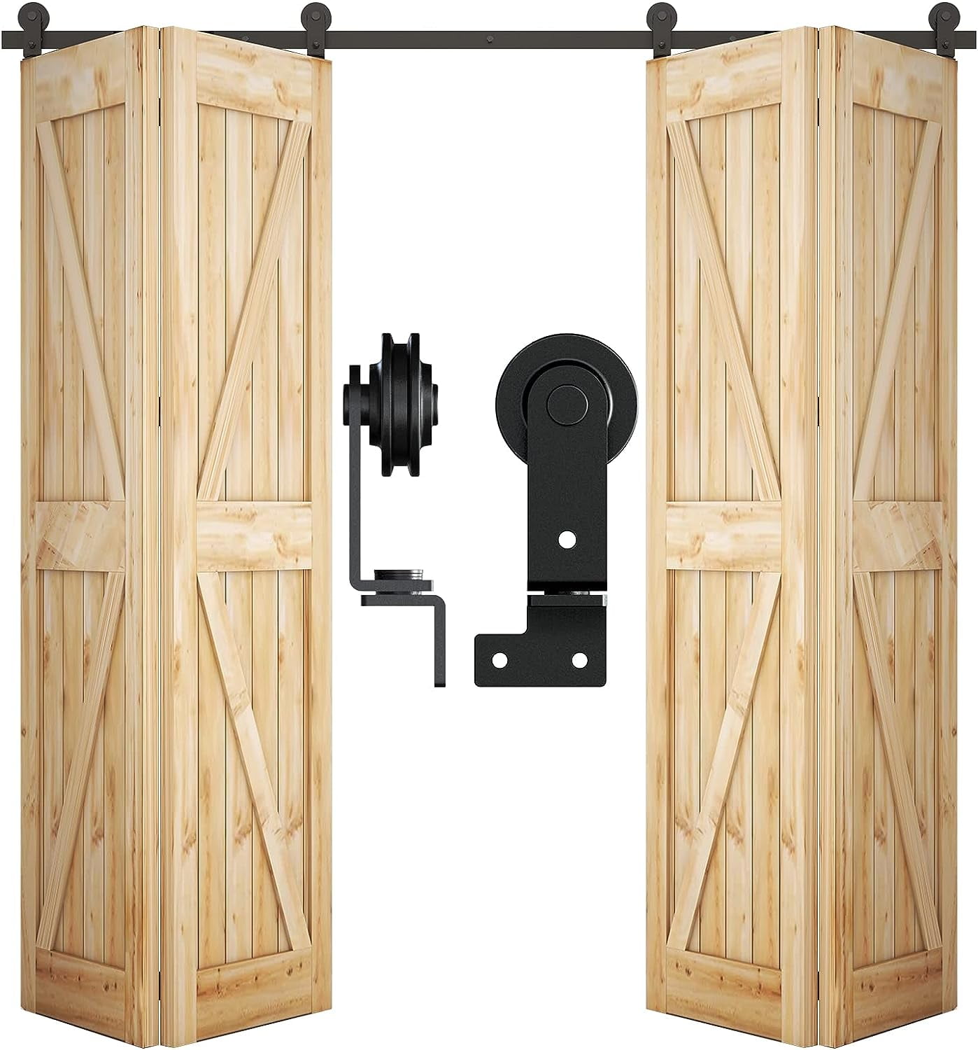 Ccjh 5 5ft 66in Bi Folding Barn Door Hardware Sliding Track Kit Heavy