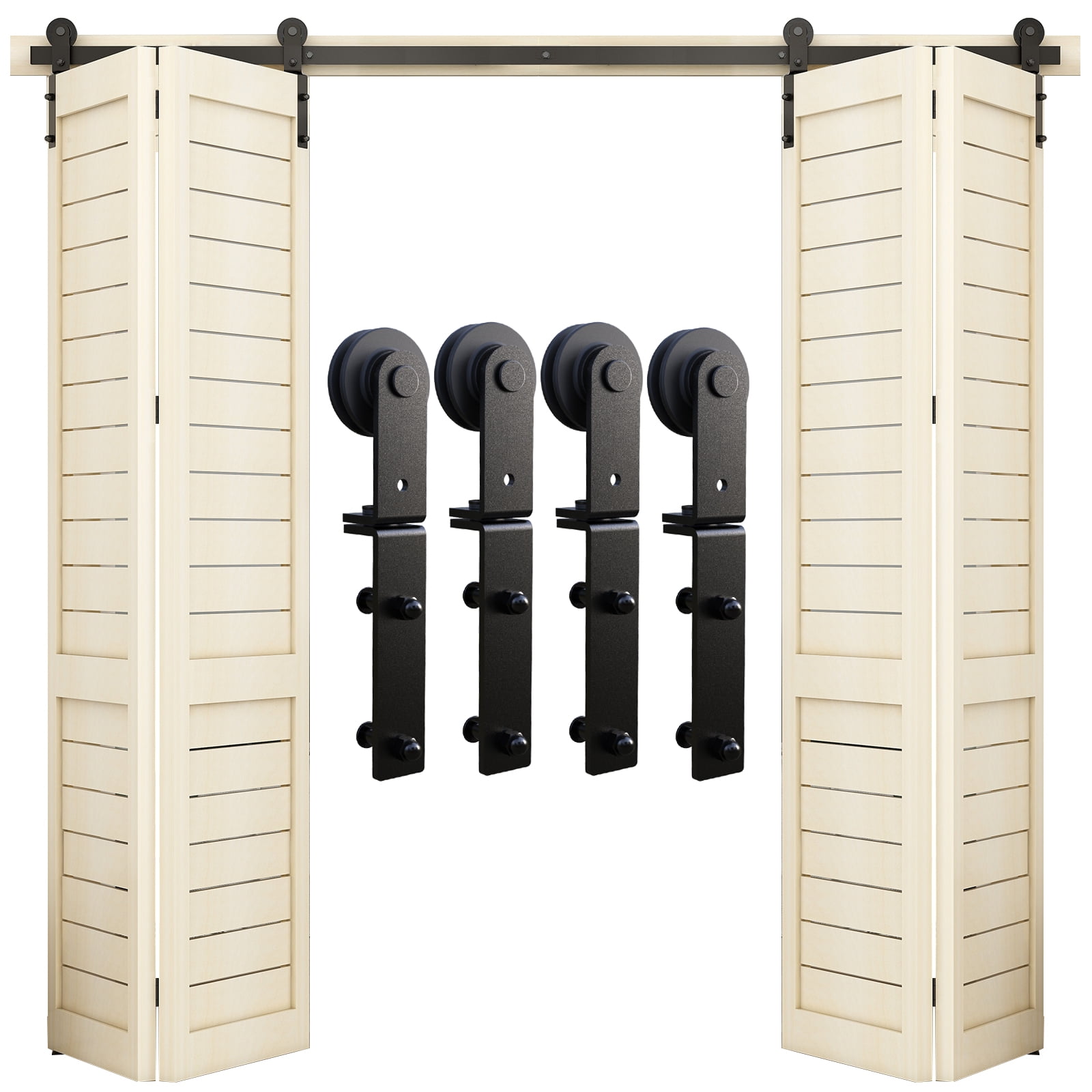 Ccjh 5 6ft 66 Bi Folding Barn Door Hardware Sliding Track Kit For 4