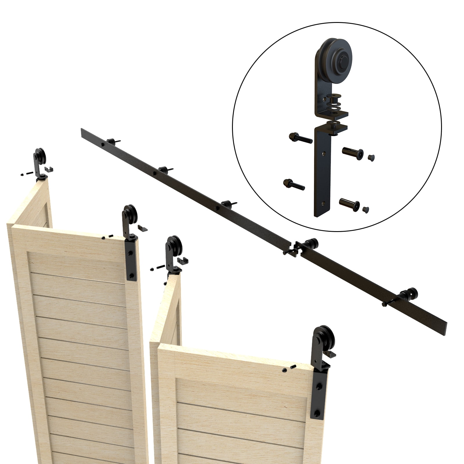 Ccjh 6ft 72 Bi Folding Barn Door Hardware Sliding Track Kit For 4