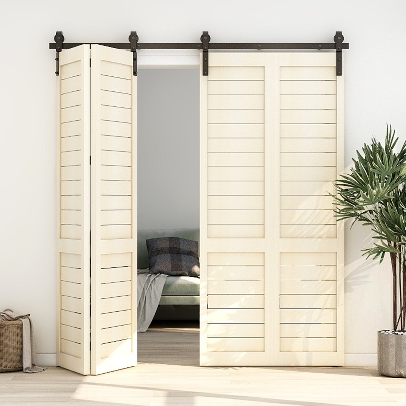 Ccjh 6ft 72in Bi Folding Frosted Barn Door Hardware Sliding Track With