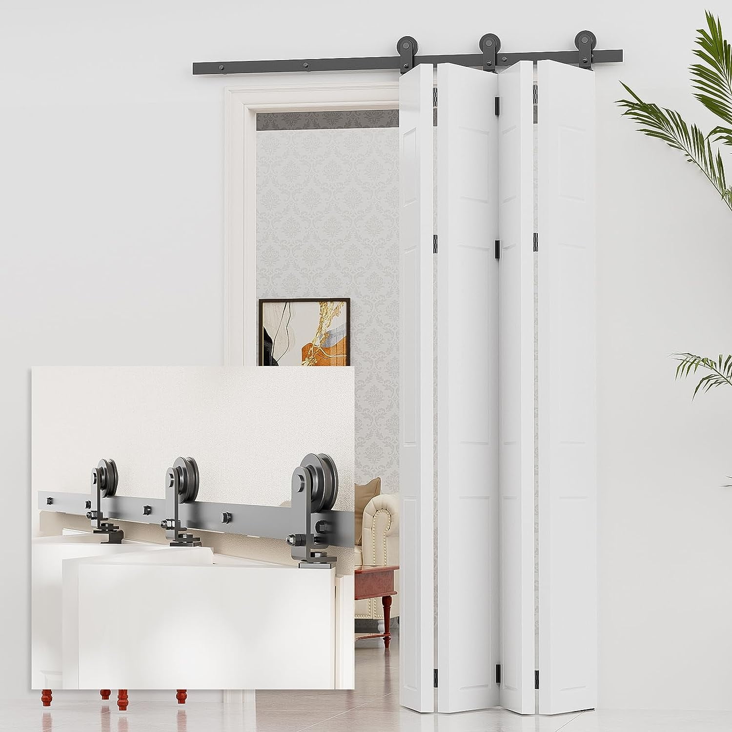 CCJH 80" Bi-Folding Barn Door Hardware Track Kit Suitable for 4 Panels ...