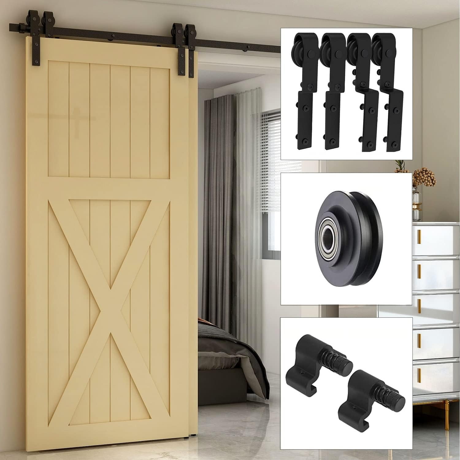CCJH 8FT Bypass Sliding Barn Door Hardware Kit Upgraded Heavy Duty ...