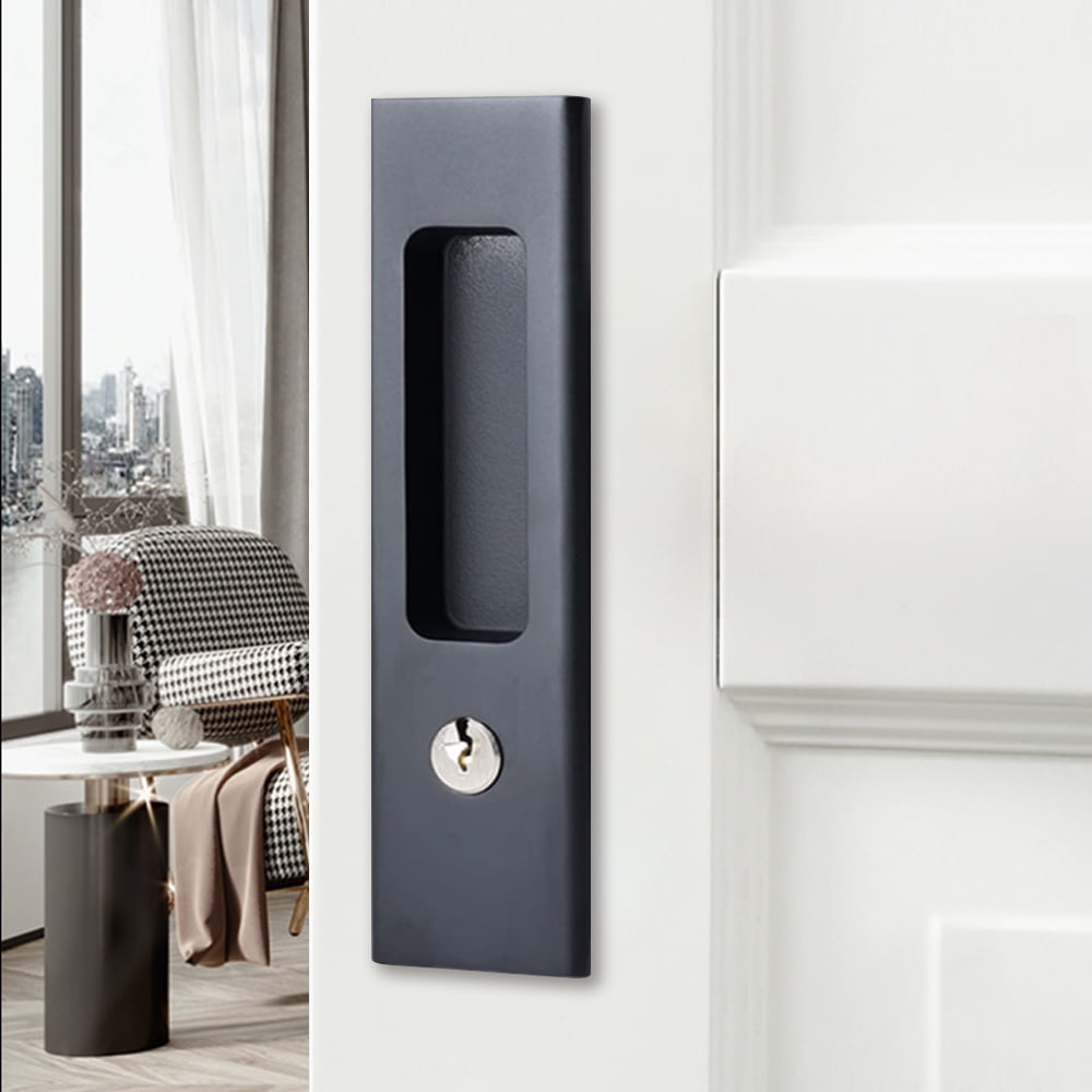 CCJH Privacy Pocket Door Lock - Keyed Invisible Wooden Barn Door Latch ...