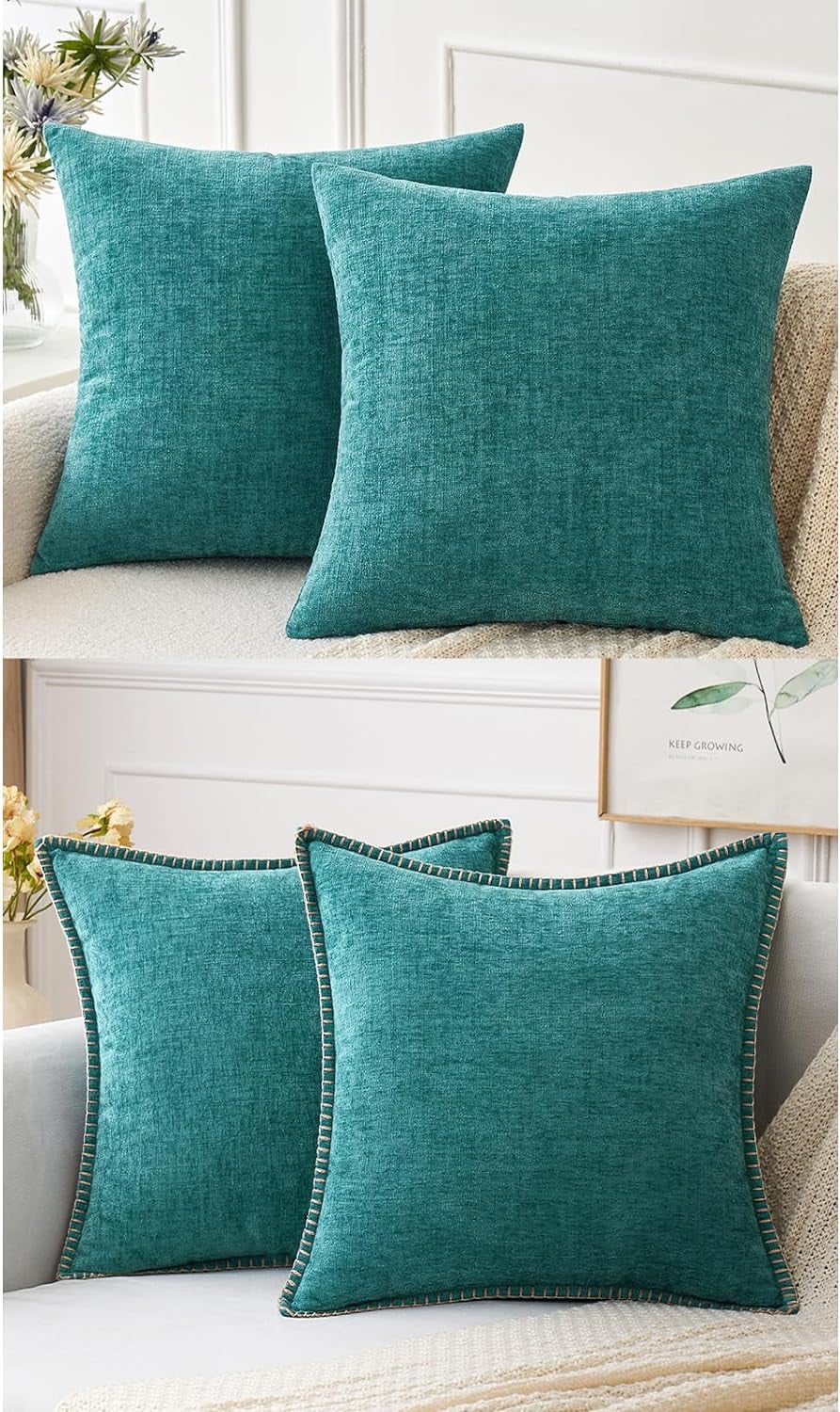 CCJR Pack of 4 Couch Throw Pillow Covers 18x18 Inch Teal Farmhouse Decorative Pillow Covers with ...