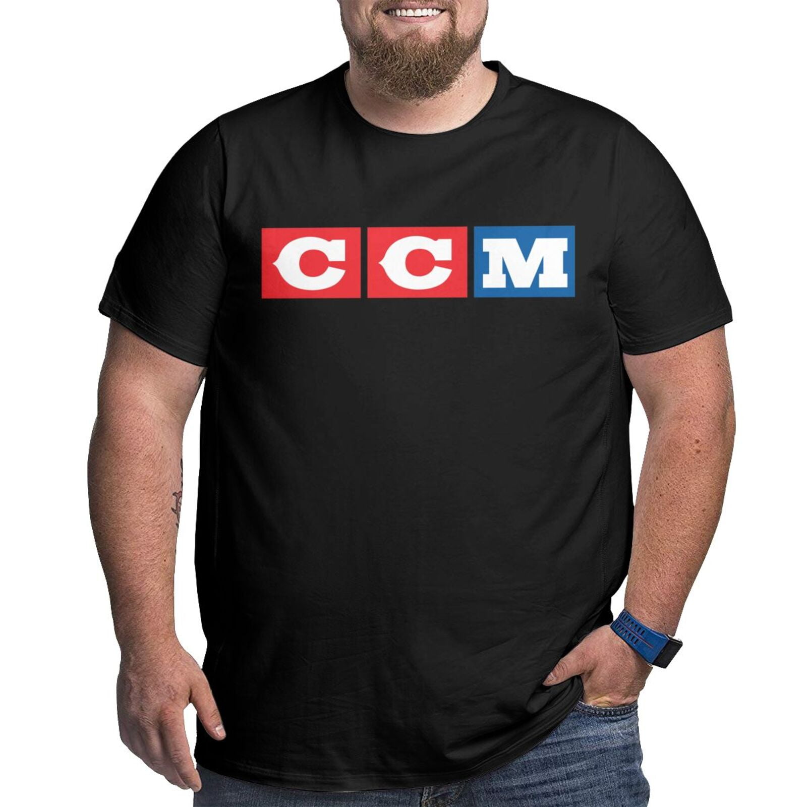 CCM Logo Men's Plus Size Tees Print Black T Shirts Cotton Short Sleeve ...