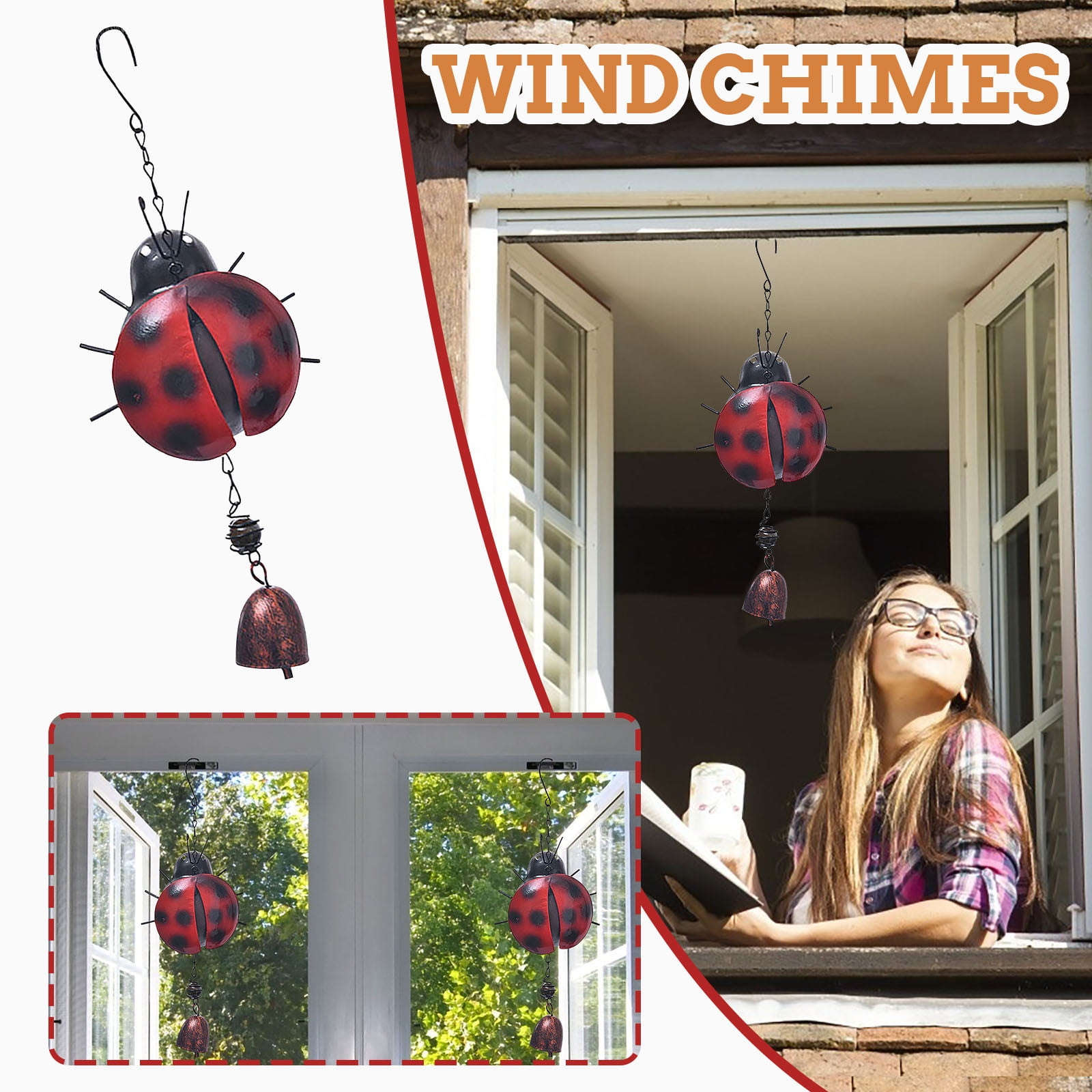 CCMAOLU 2025 New Hanging Bell Painted Metal Stereo Ladybug Wind Chime ...