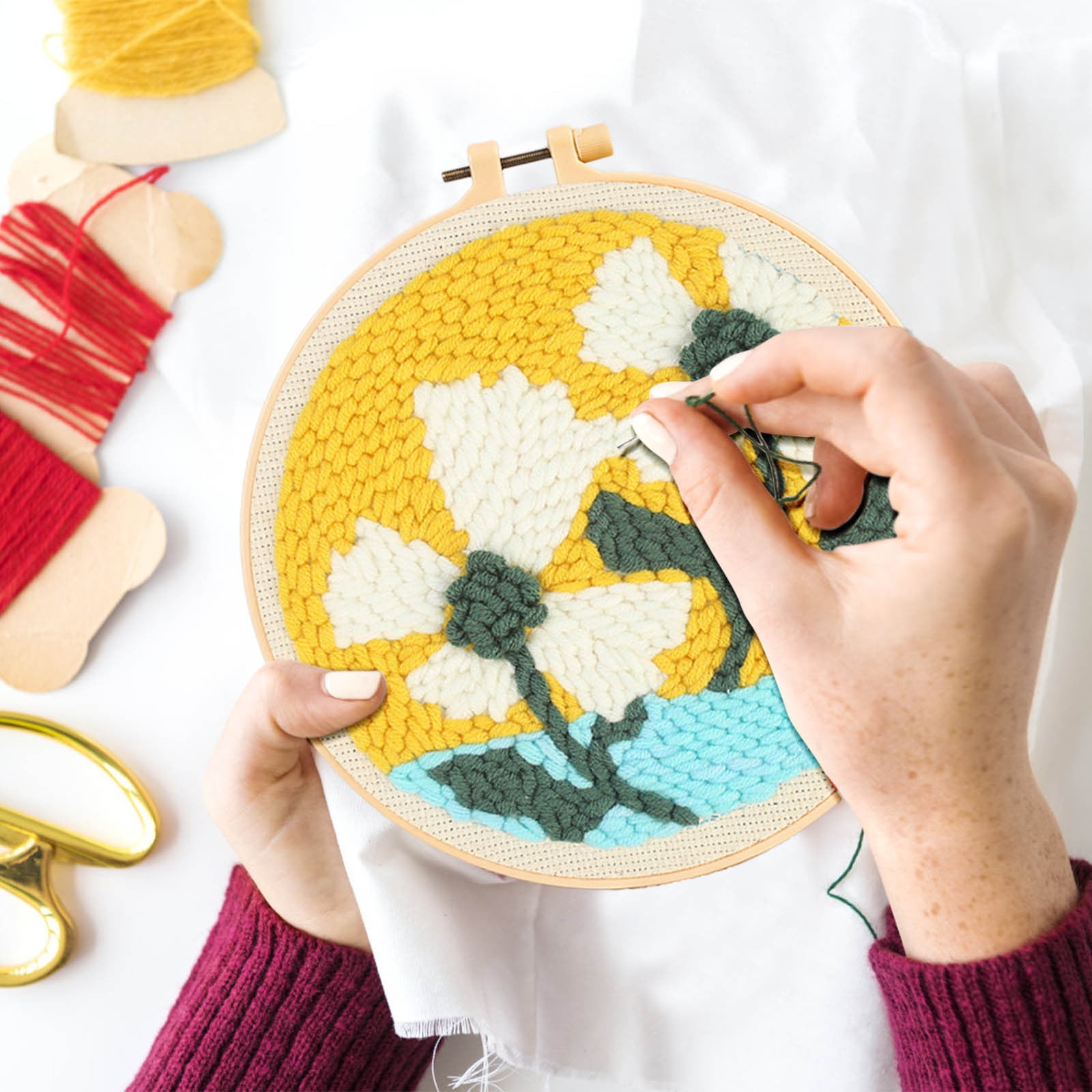 CCMAOLU Coarse Yarn Poke Embroidery DIY Material Package Flower Series ...