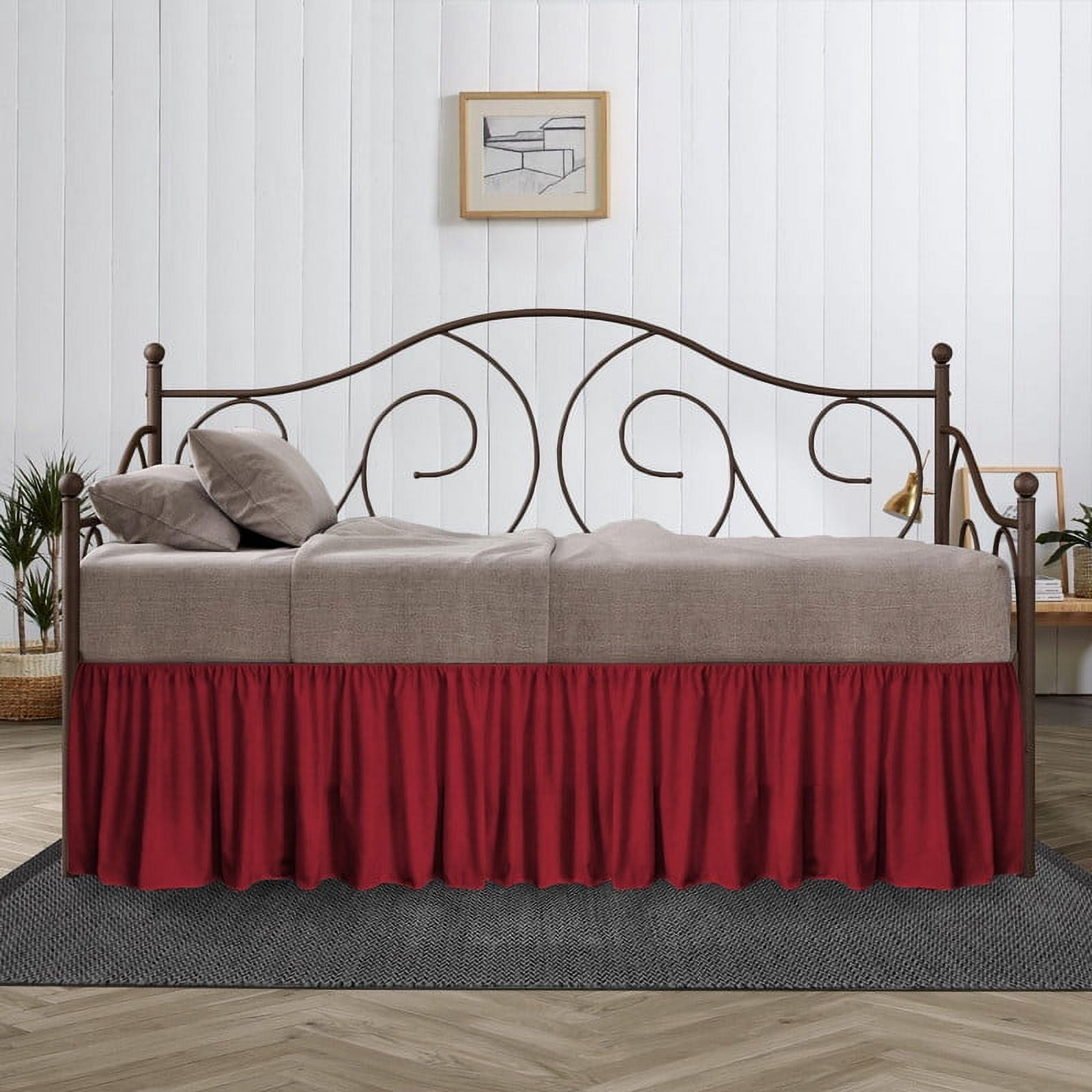 CCNY 16 Inch Drop Twin Size Day Bed Skirt Burgundy Ruffled Pattern ...