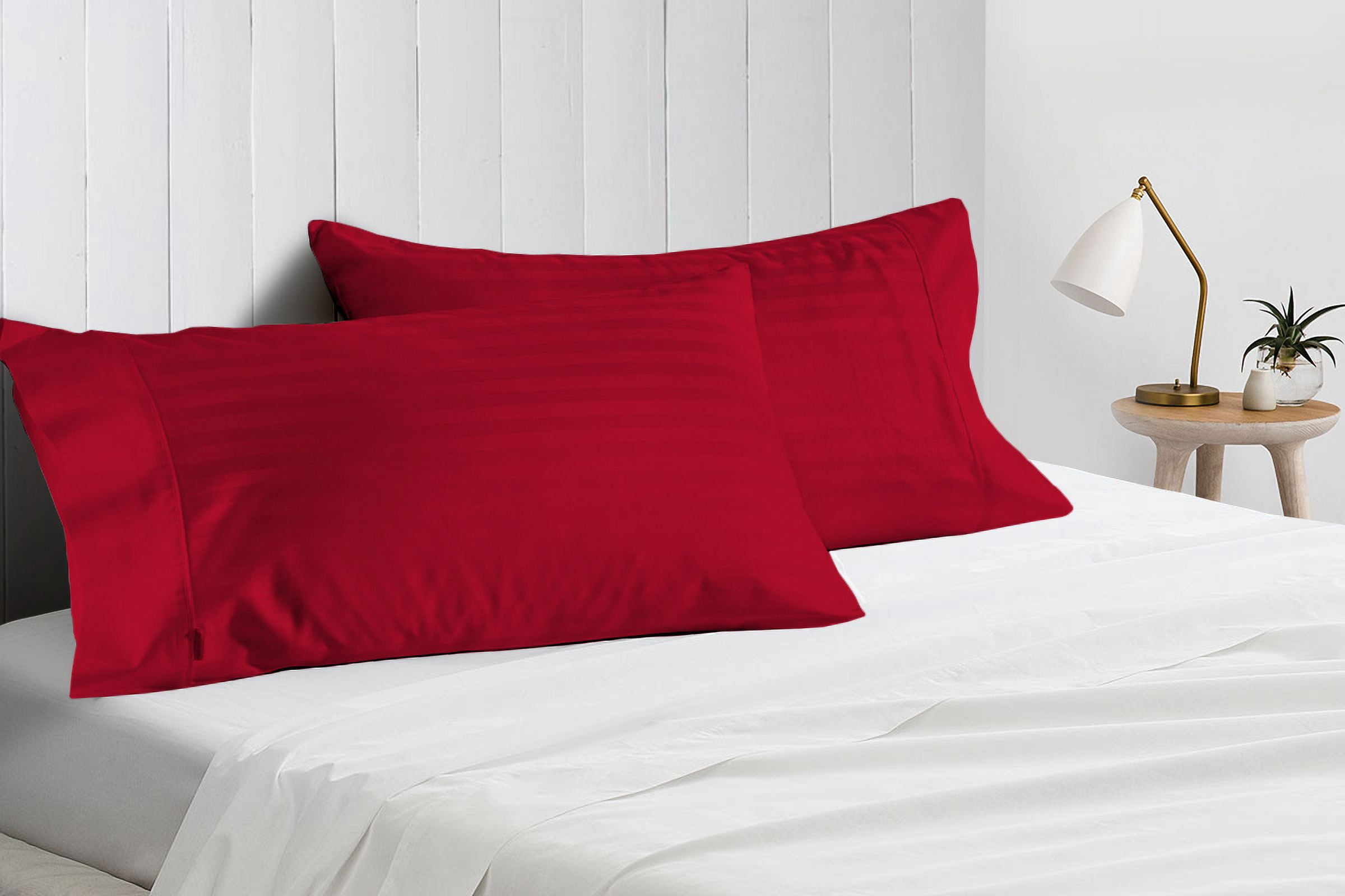 CCNY Set of 2 Pillowcases Blood Red - King Size Stripe 600 TC 100% ...